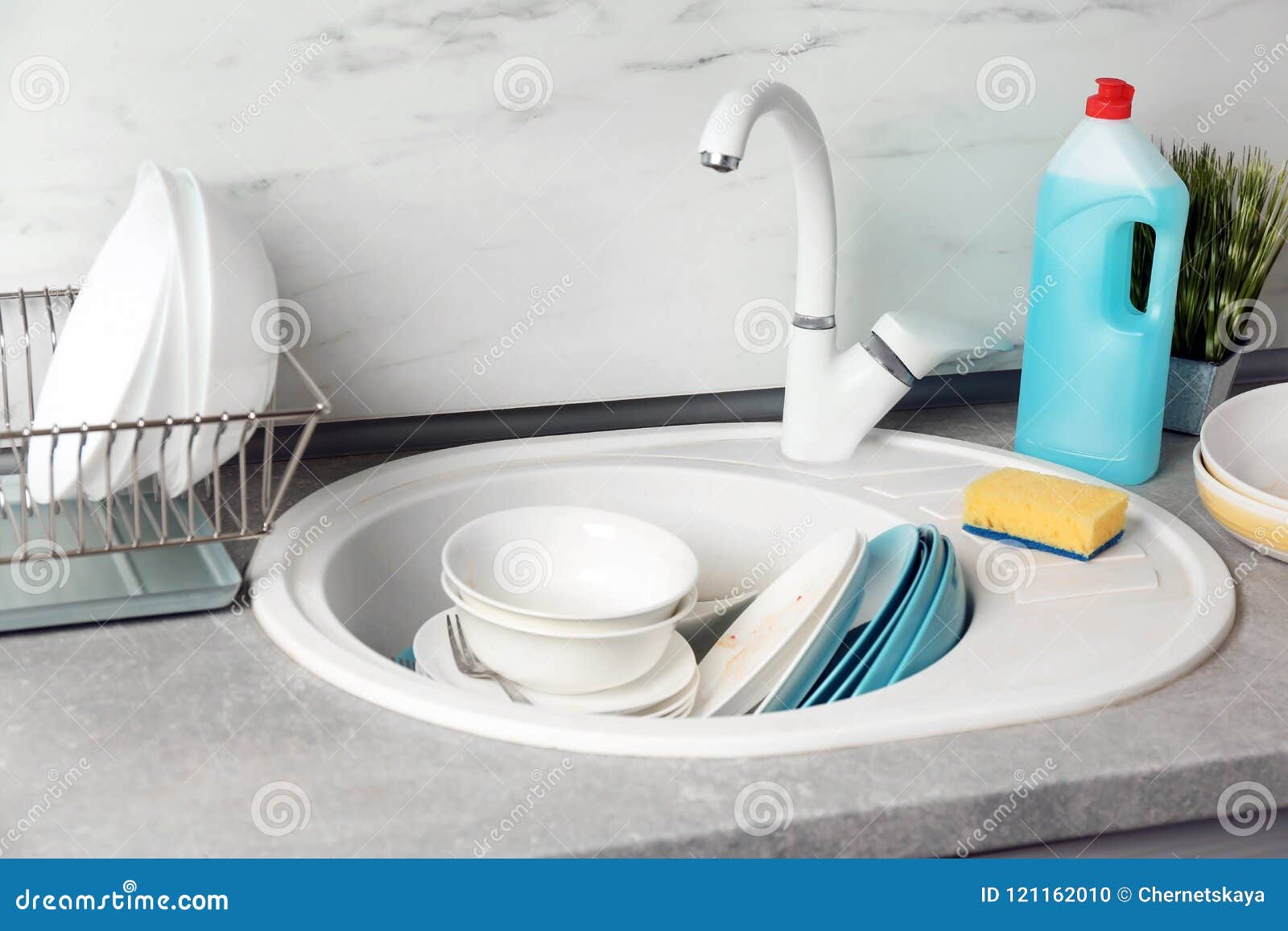 Messy Pile of Dirty Dishes in Sink Stock Photo - Image of bottle ...
