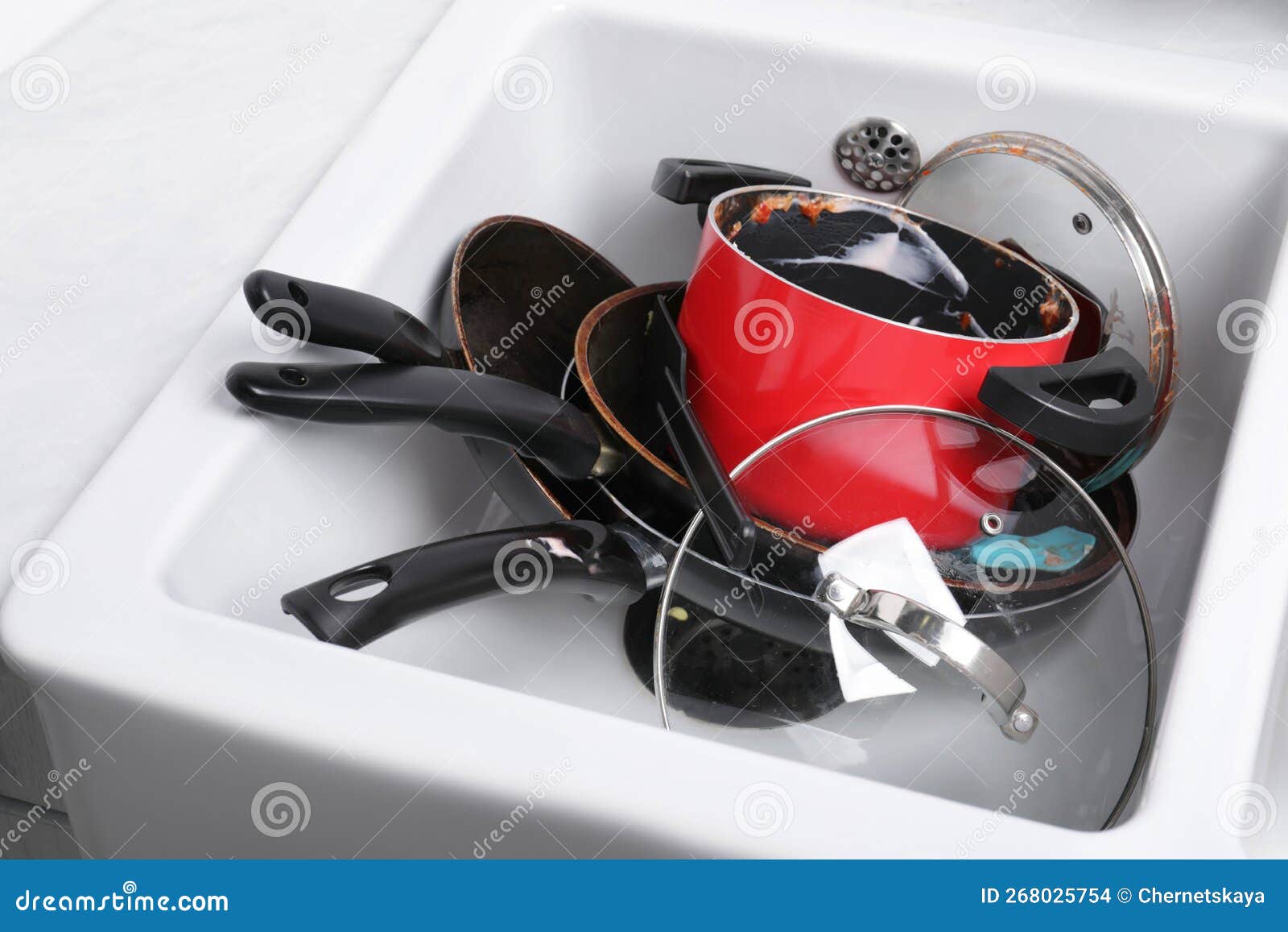 Messy Pile of Dirty Kitchenware in Sink Stock Photo - Image of domestic ...