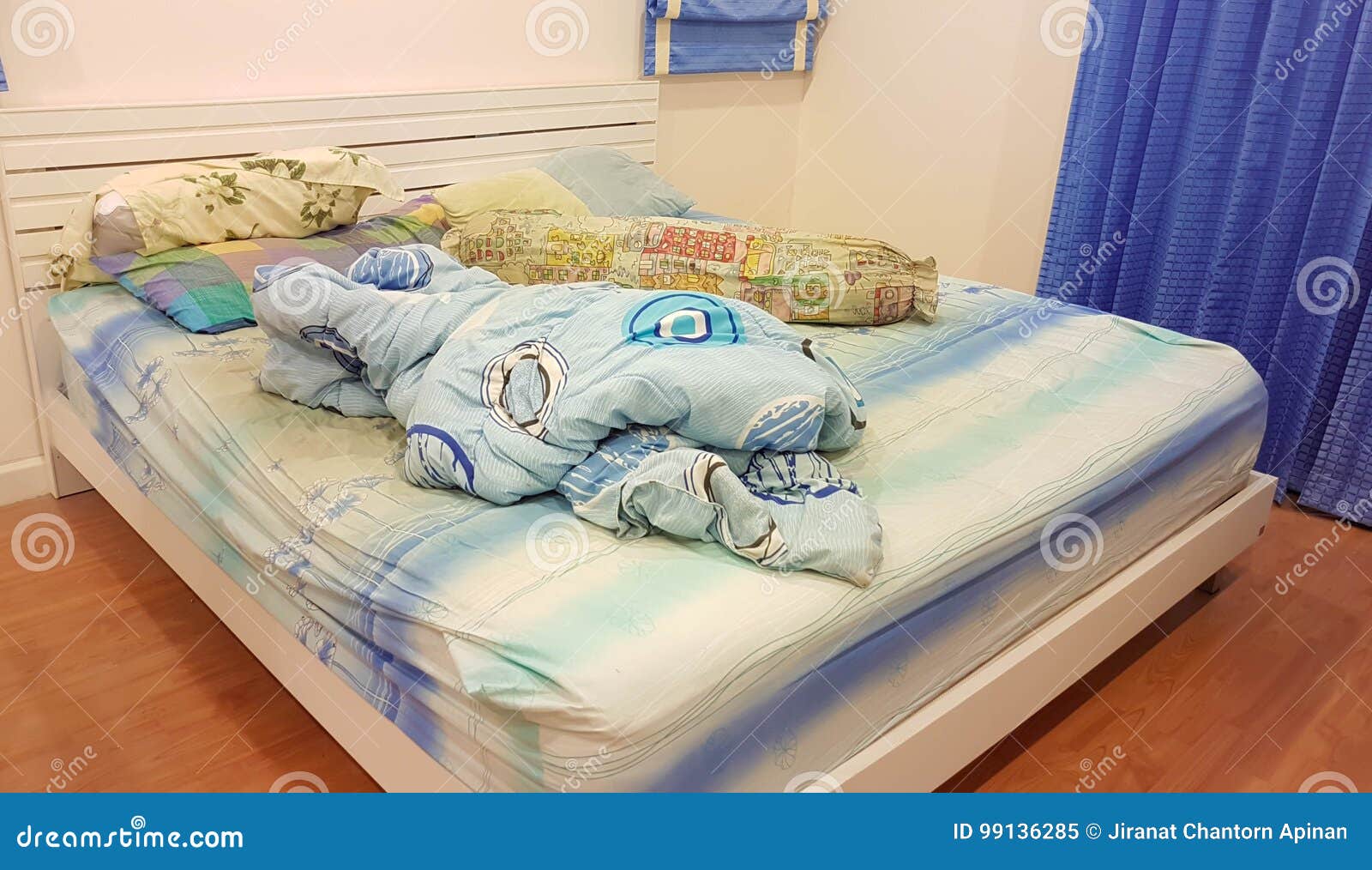 The Messy of Pillow and Blanket on the Bed Stock Image - Image of ...