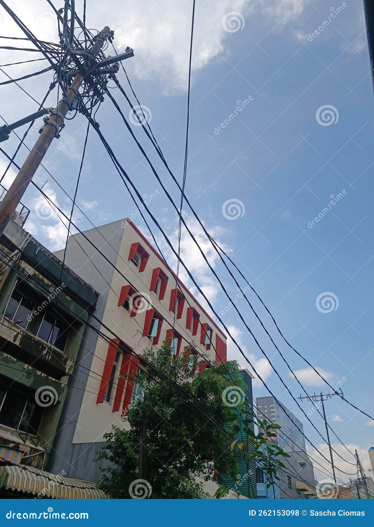 Between Messy Power Lines and Office Building Stock Photo - Image of ...