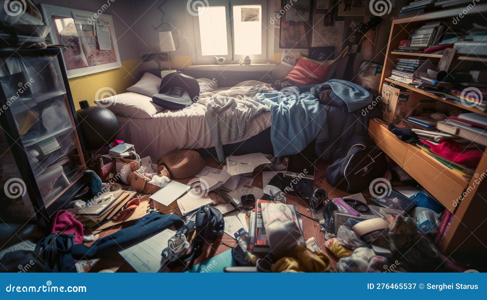 A Messy Room with a Bed and a Lot of Clutter. AI Generative Image Stock ...