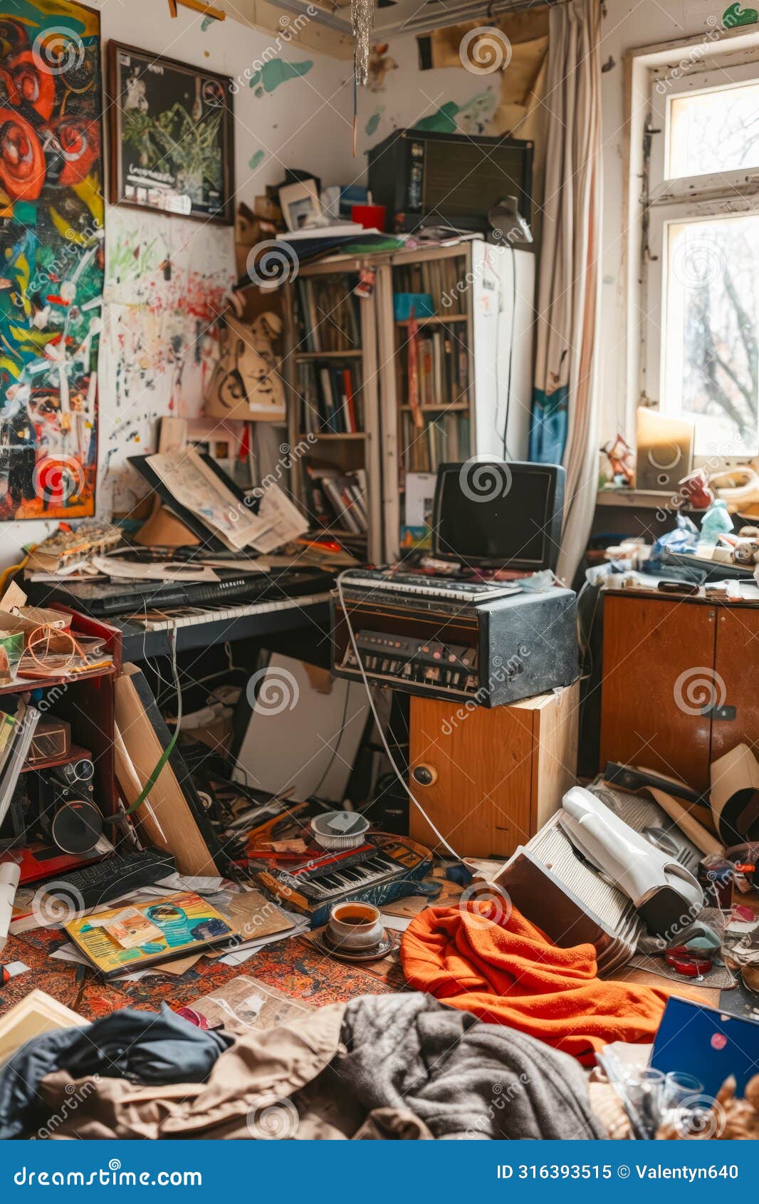 Messy Room with Lots of Clutter. Generative AI Stock Image - Image of ...