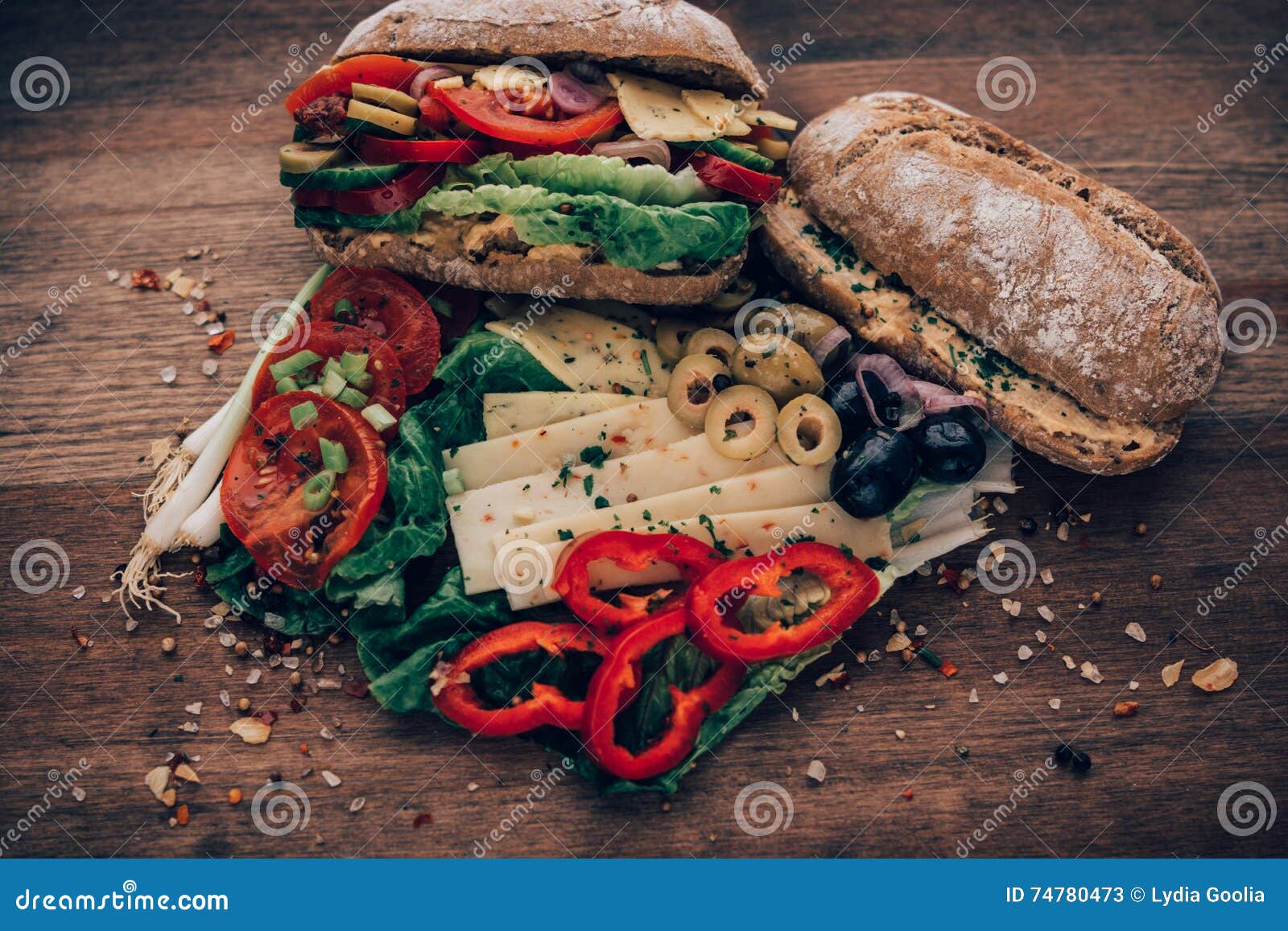 Messy Sandwich Overflowing with Ingredients. Stock Image - Image of ...