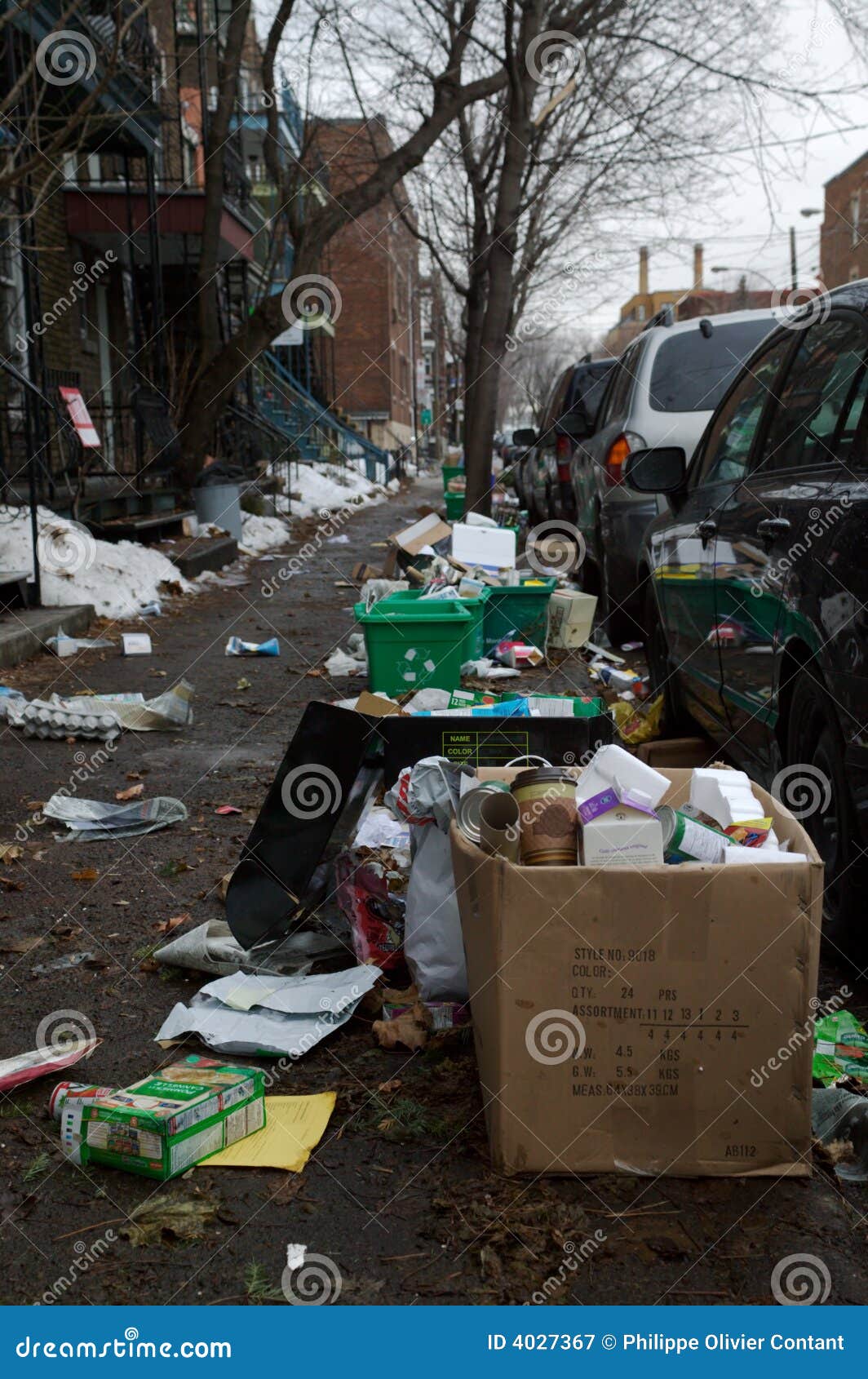 Messy sidewalk (vertical) stock image. Image of garbagemen - 4027367