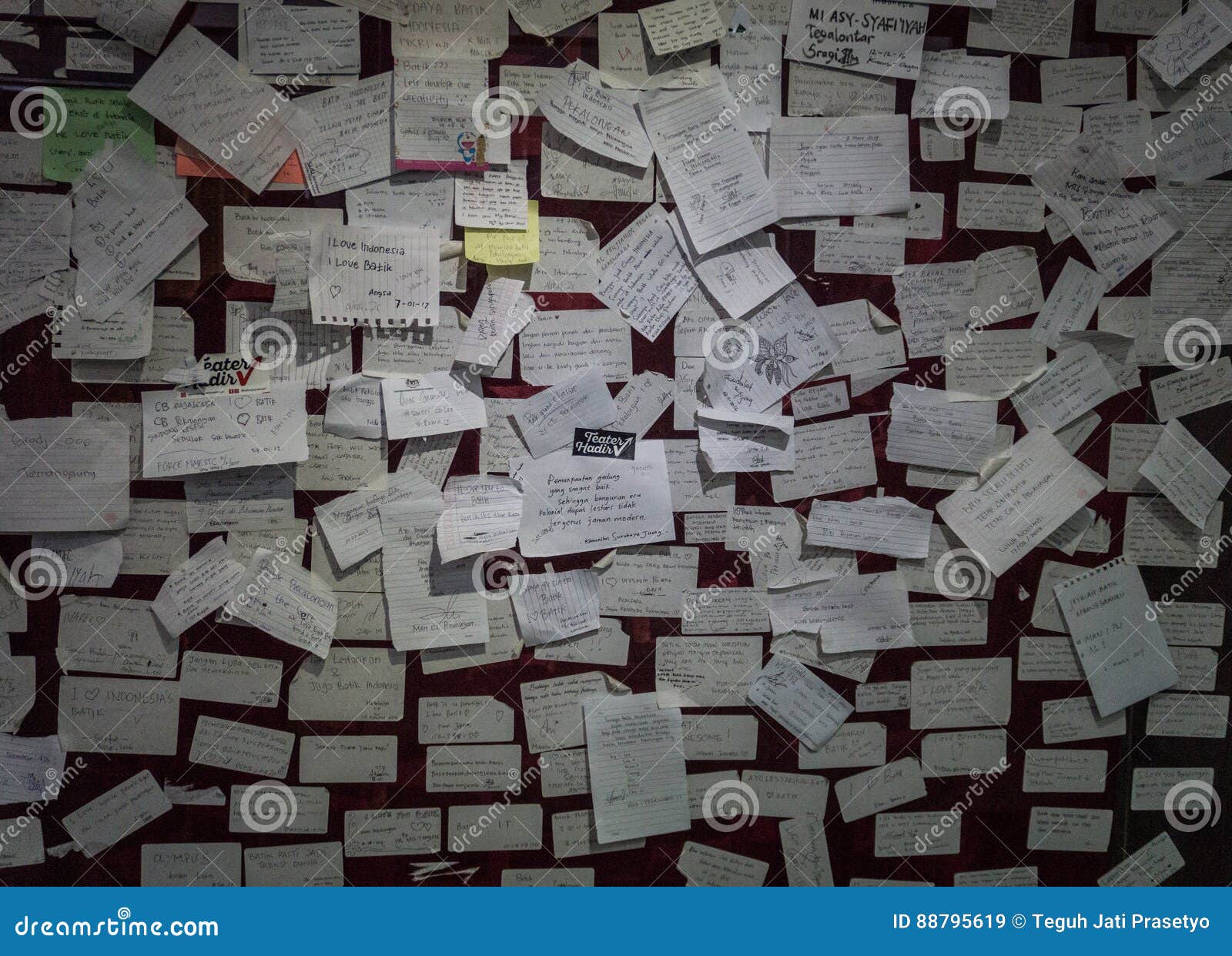 Messy Sticky Notes on a Wall Photo Taken in Batik Museum Pekalongan ...