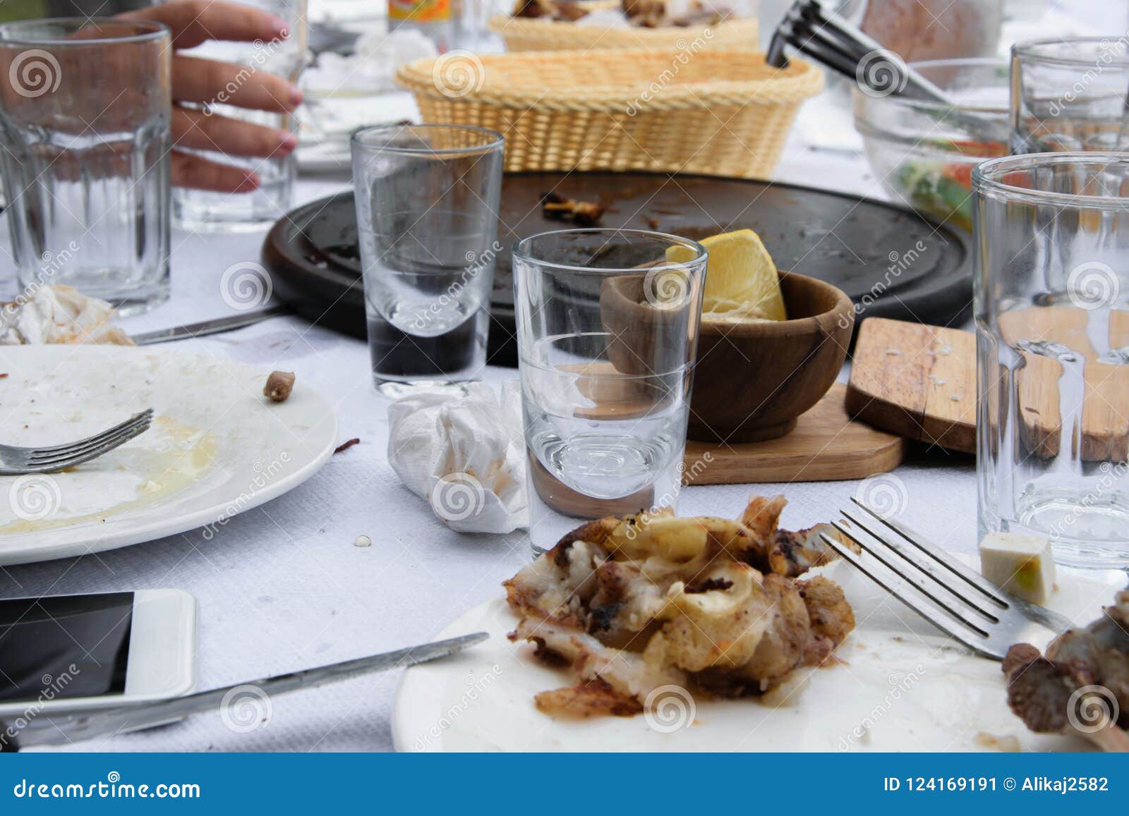 Messy Table with Dirty Dishes after Eating Stock Image - Image of ...