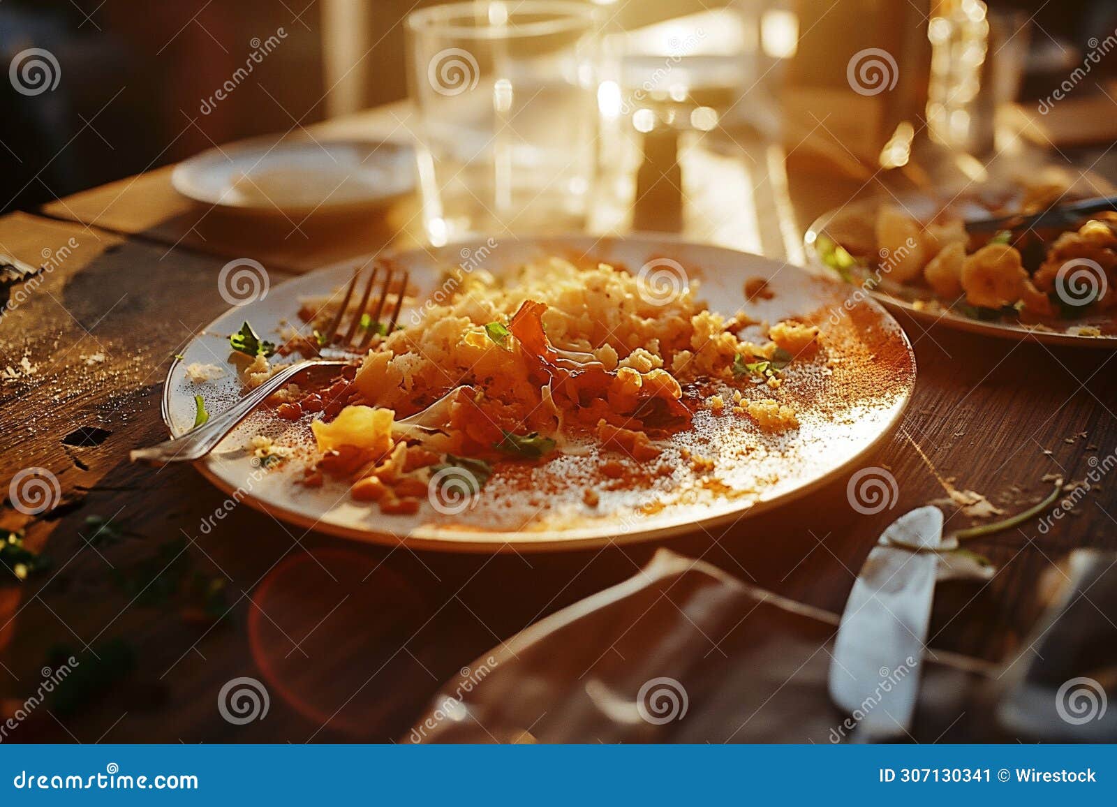 Messy Table with Half Eaten Food, AI-generated. Stock Image - Image of ...