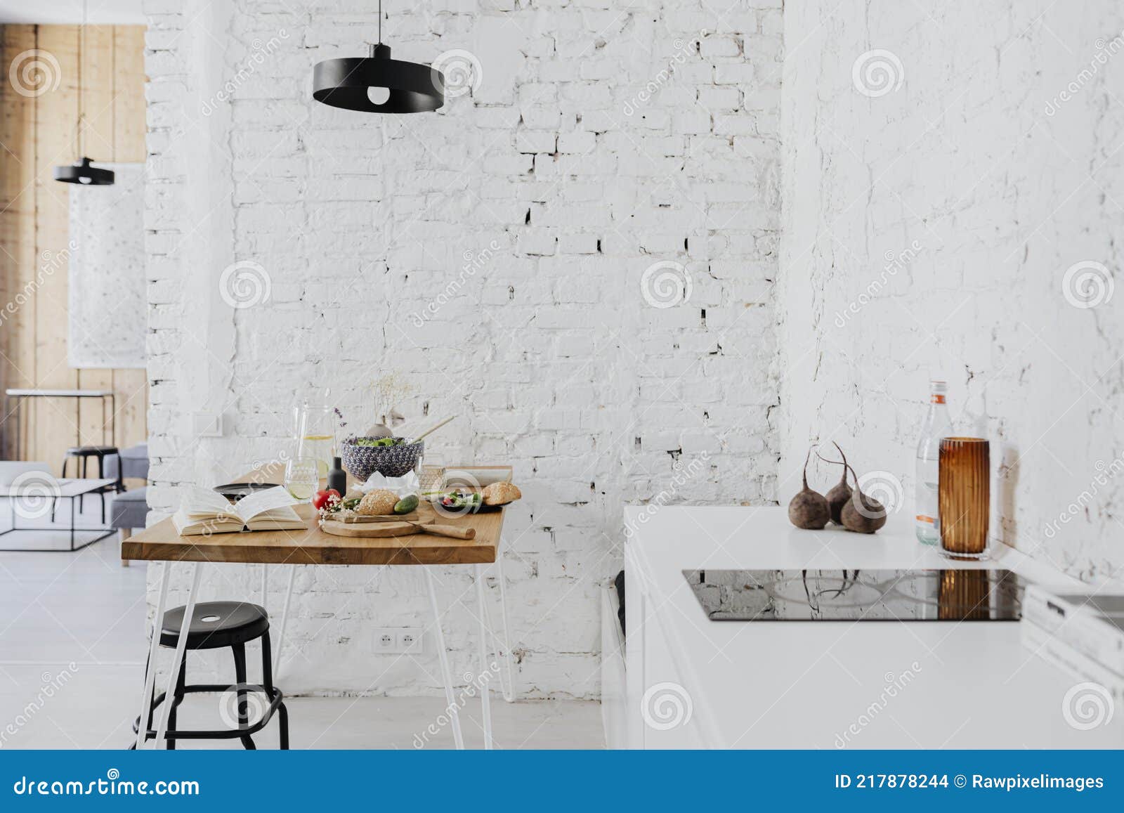 Messy Table in a Minimal Kitchen Decor Stock Photo - Image of indoors ...