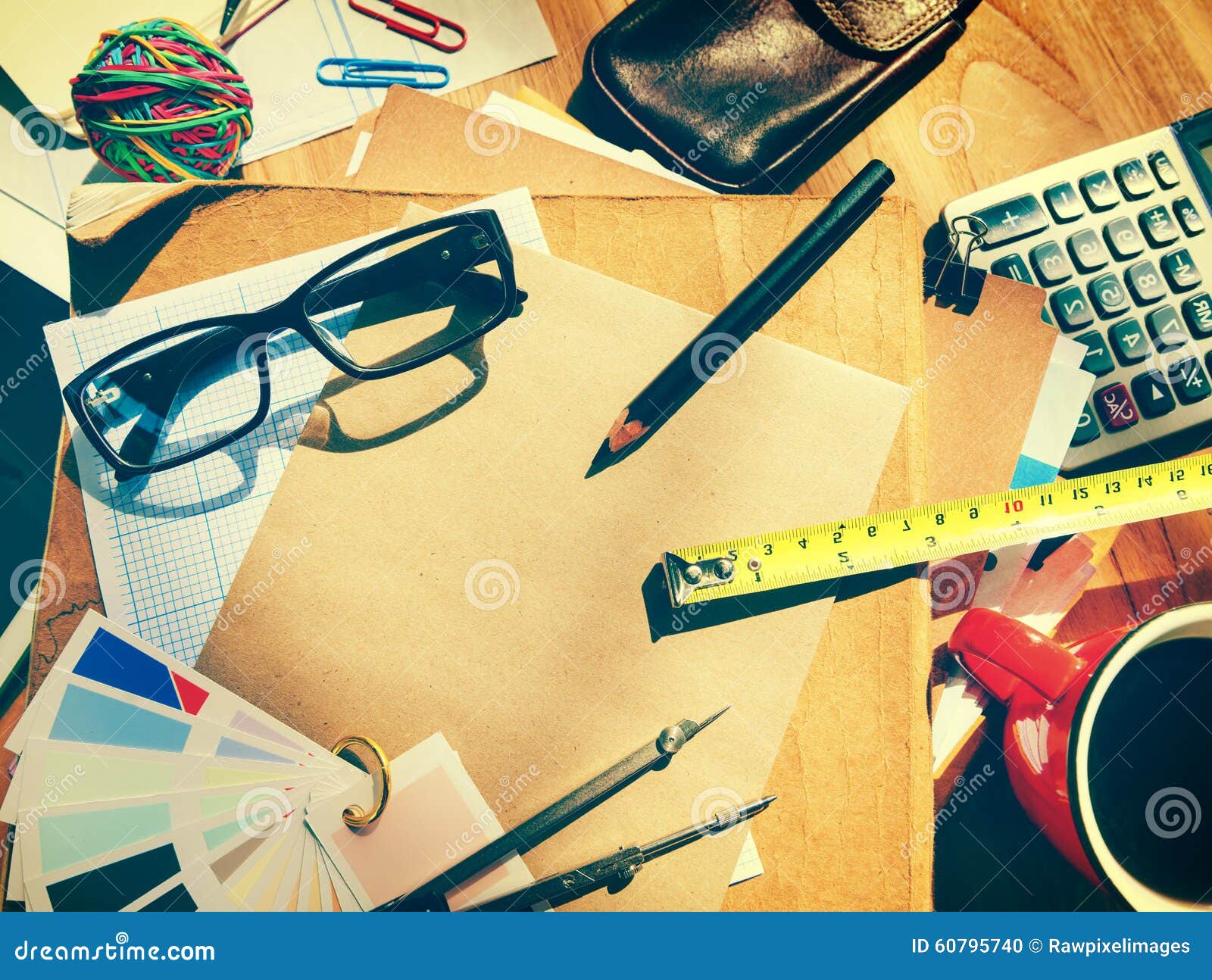 Messy Table Workplace Stationery Concept Stock Photo - Image of ...