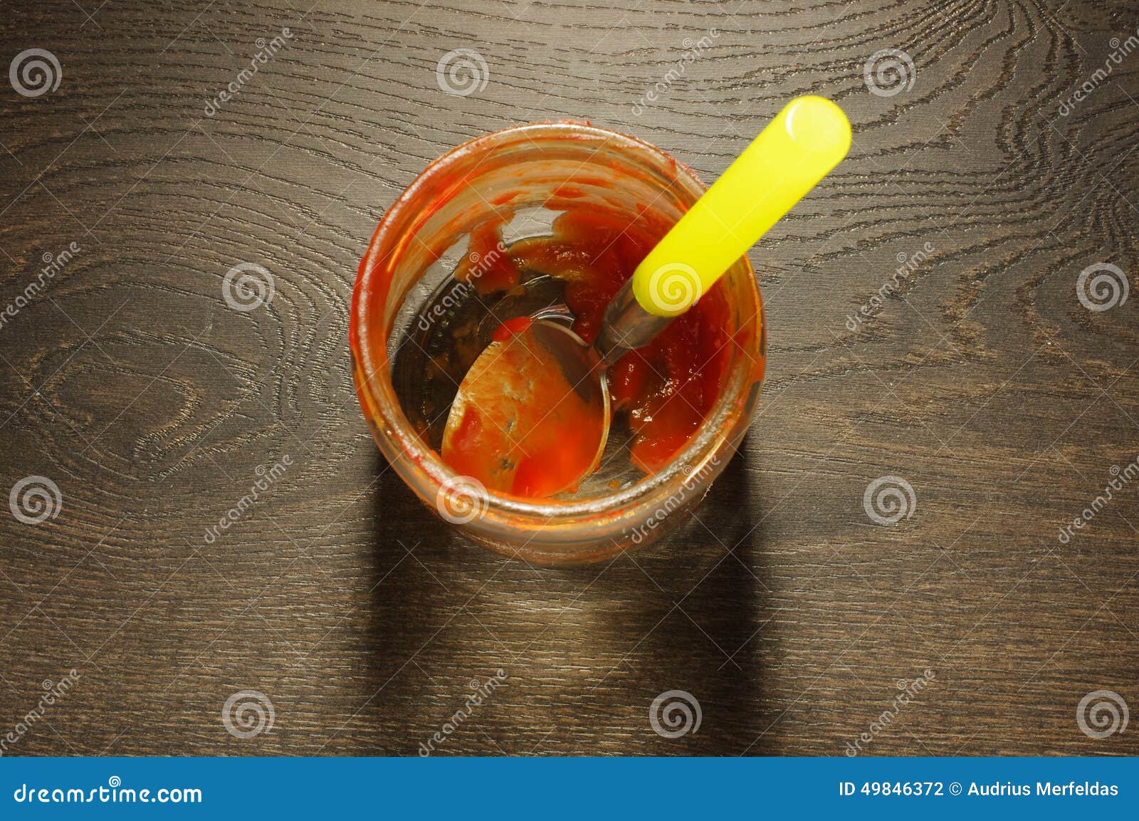 Messy Tomato Ketchup Jar on the Wooden Floor Stock Photo - Image of ...