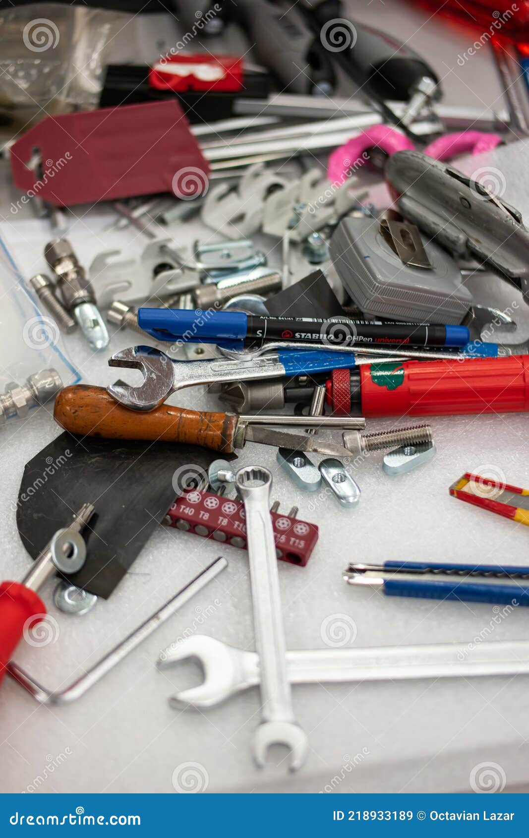 Messy Tool Desk Top View Scattered And Unorganized Work Tools No People ...