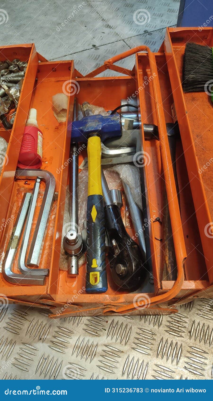 Messy Tools in the Orange Toolbox on the Floor Stock Image - Image of ...