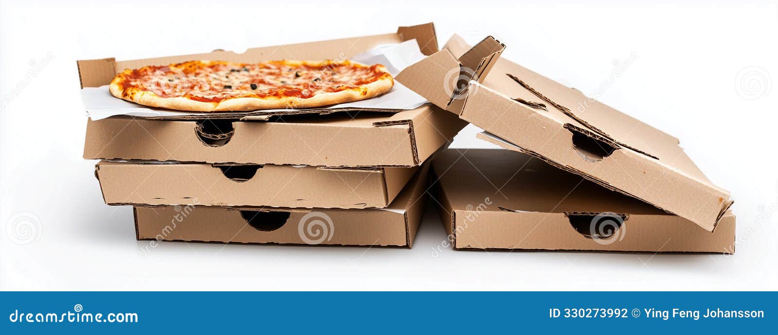 Messy Uneven Stack Of Carton Pizza Boxes. Isolated On White Background ...
