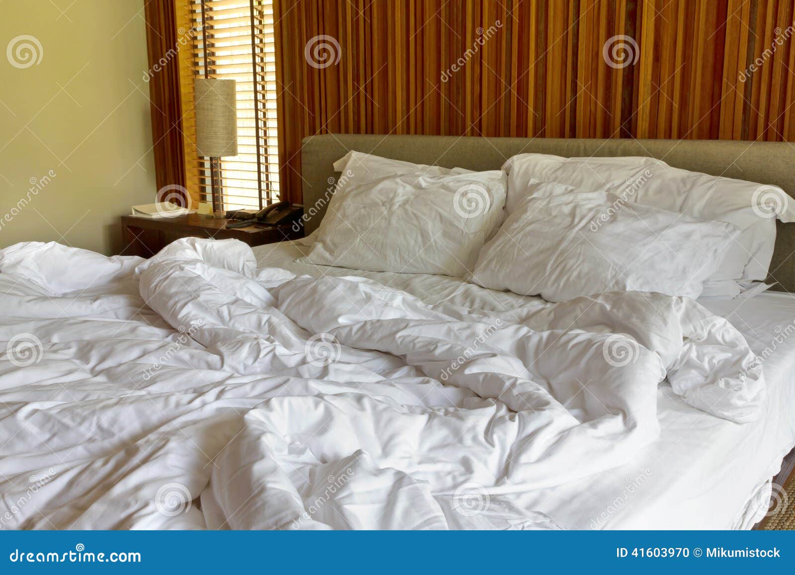 Messy White Bed and Two Pillow Stock Photo - Image of comfort, modern ...