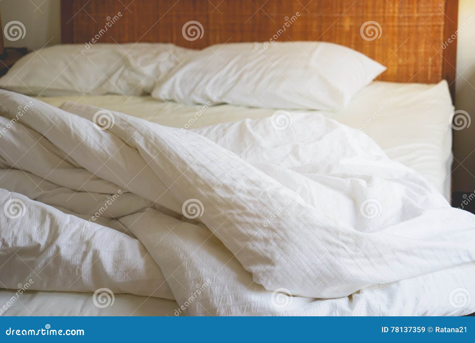 Messy White Bedding Sheets in Selective Focus Stock Image - Image of ...