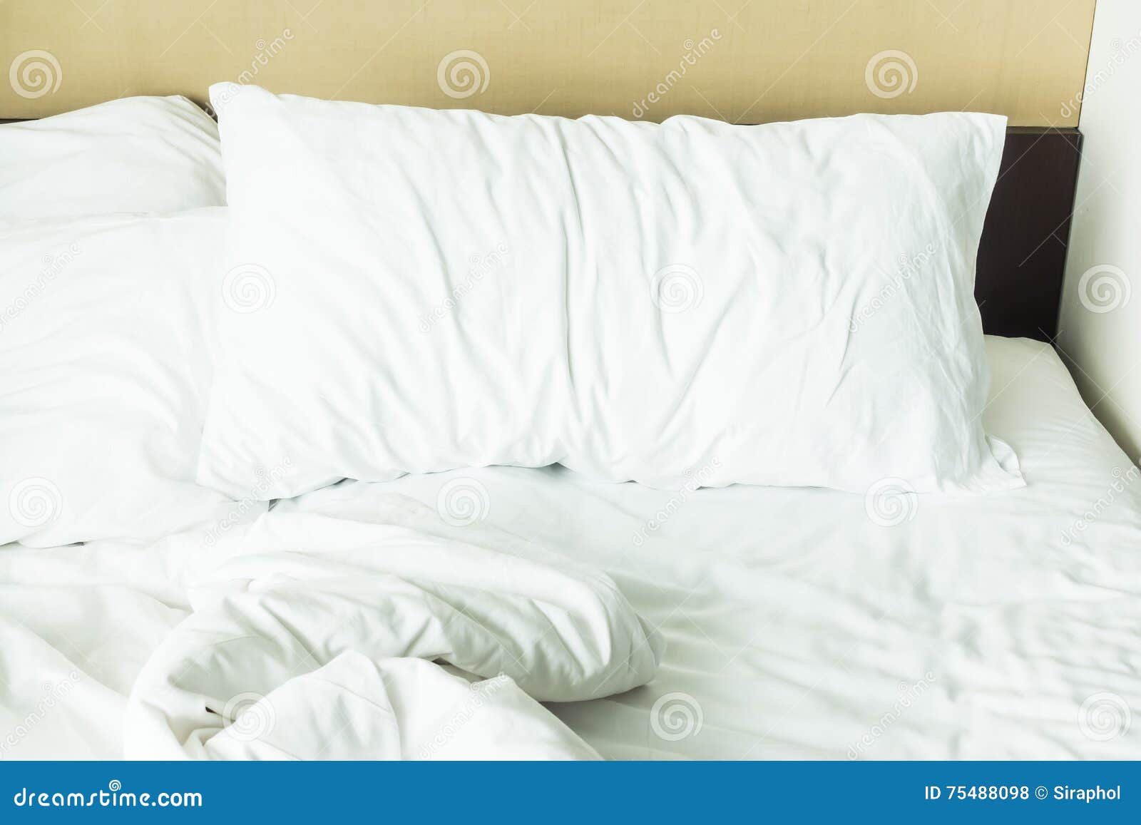 Messy white pillow stock photo. Image of pillow, linen - 75488098