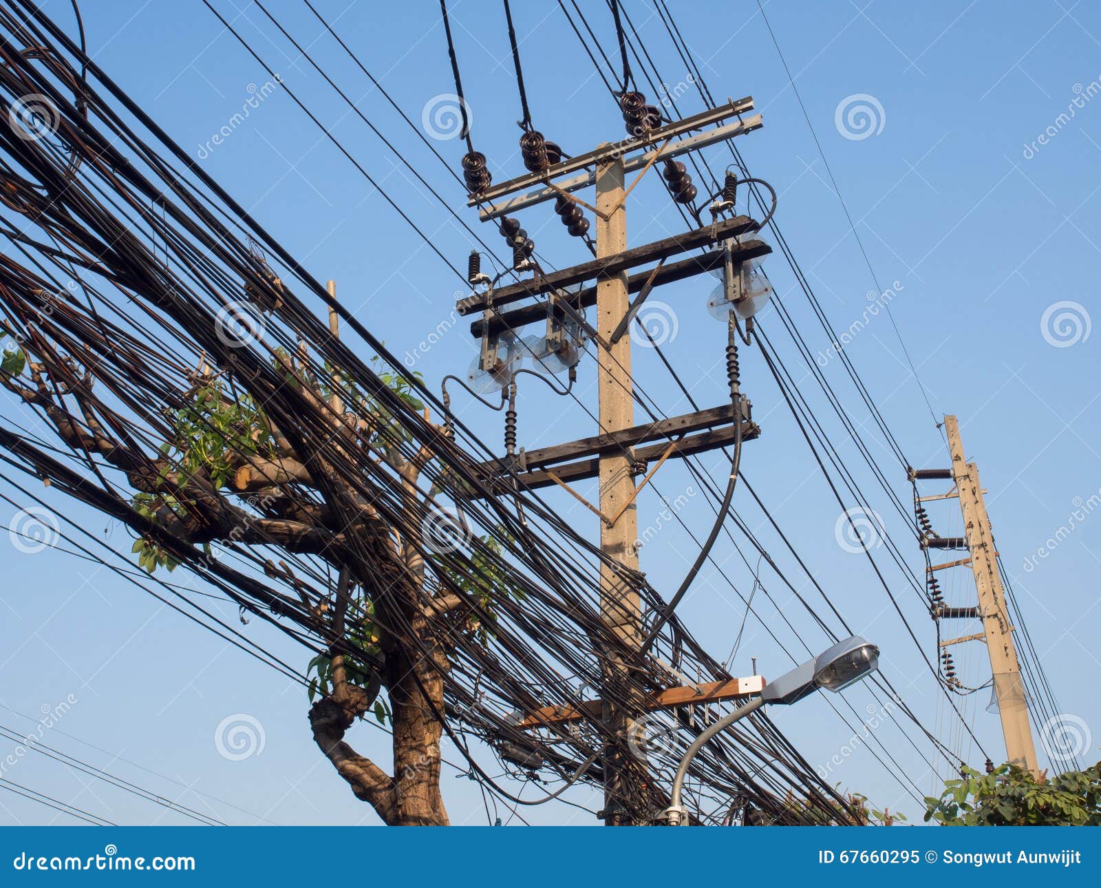 Messy Wire and Cable on Electricity Post Stock Image - Image of ...