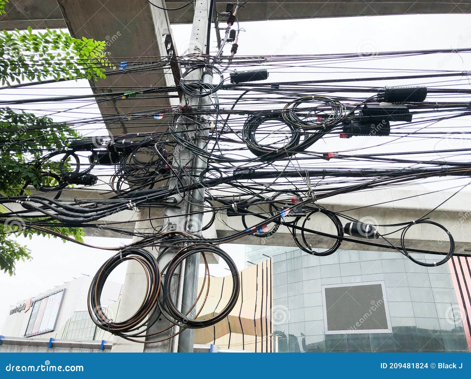 Messy Wires Cables on the Electric Pole, Concept Danger Stock Photo ...