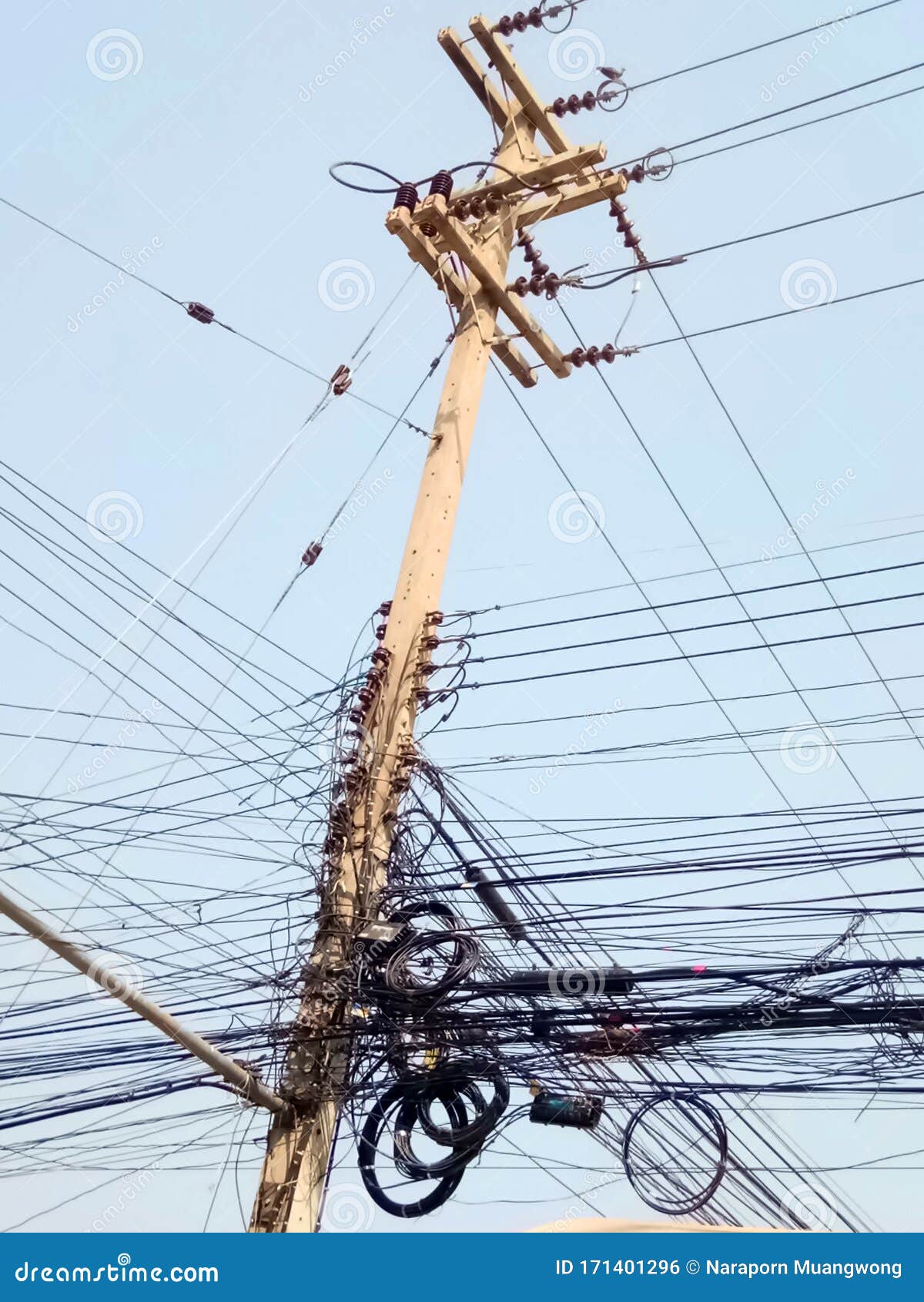 Messy Wires and Cables on Electric Poles Stock Photo - Image of ...