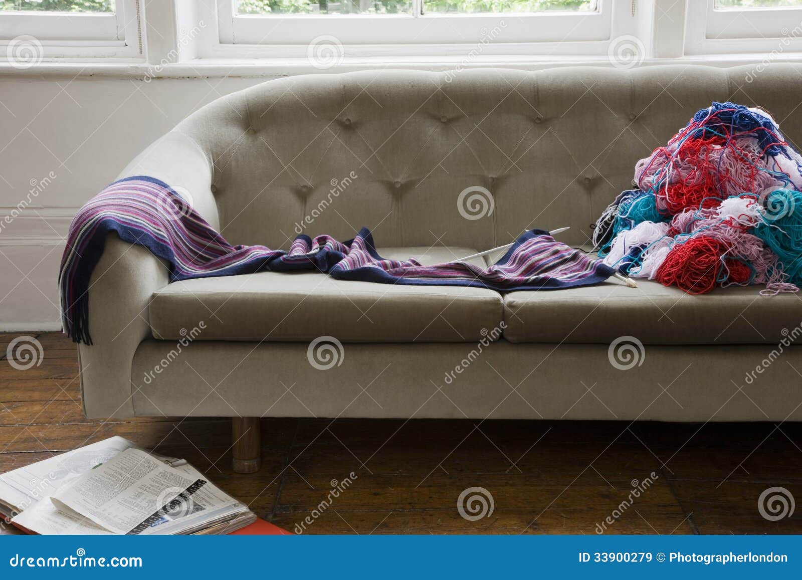 Messy Wool Threads on Sofa stock image. Image of indoors - 33900279