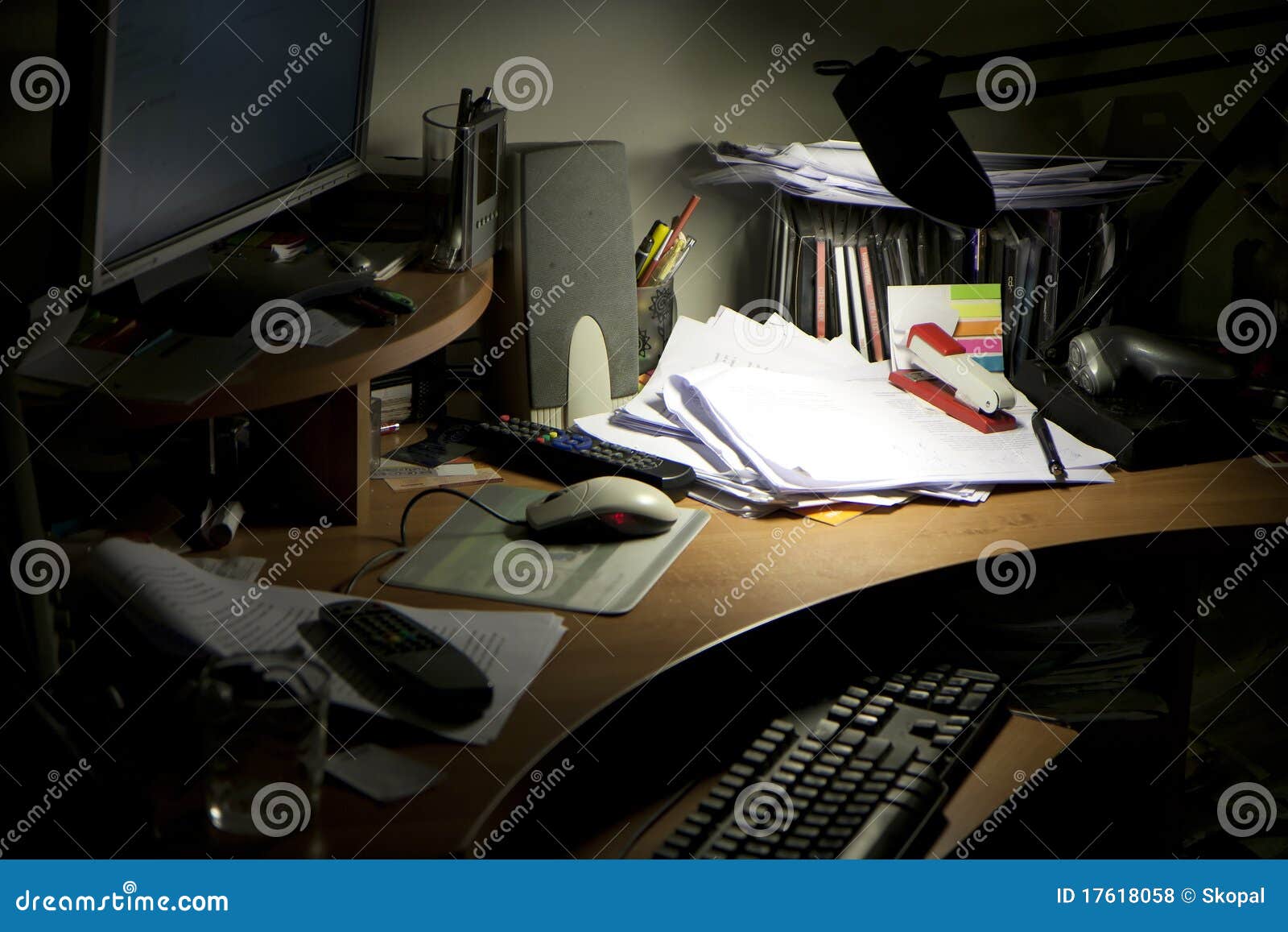 Messy workbench stock photo. Image of working, night - 17618058