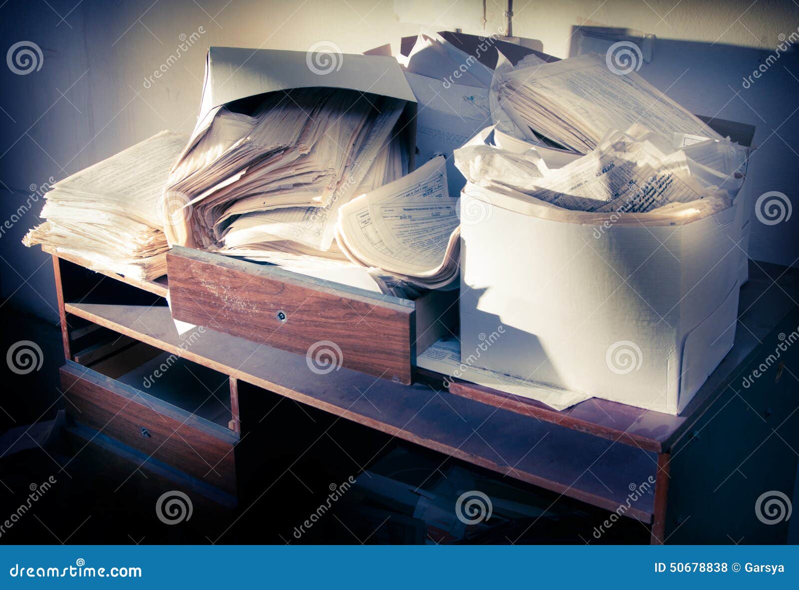 Messy workplace stock photo. Image of paperwork, pile - 50678838