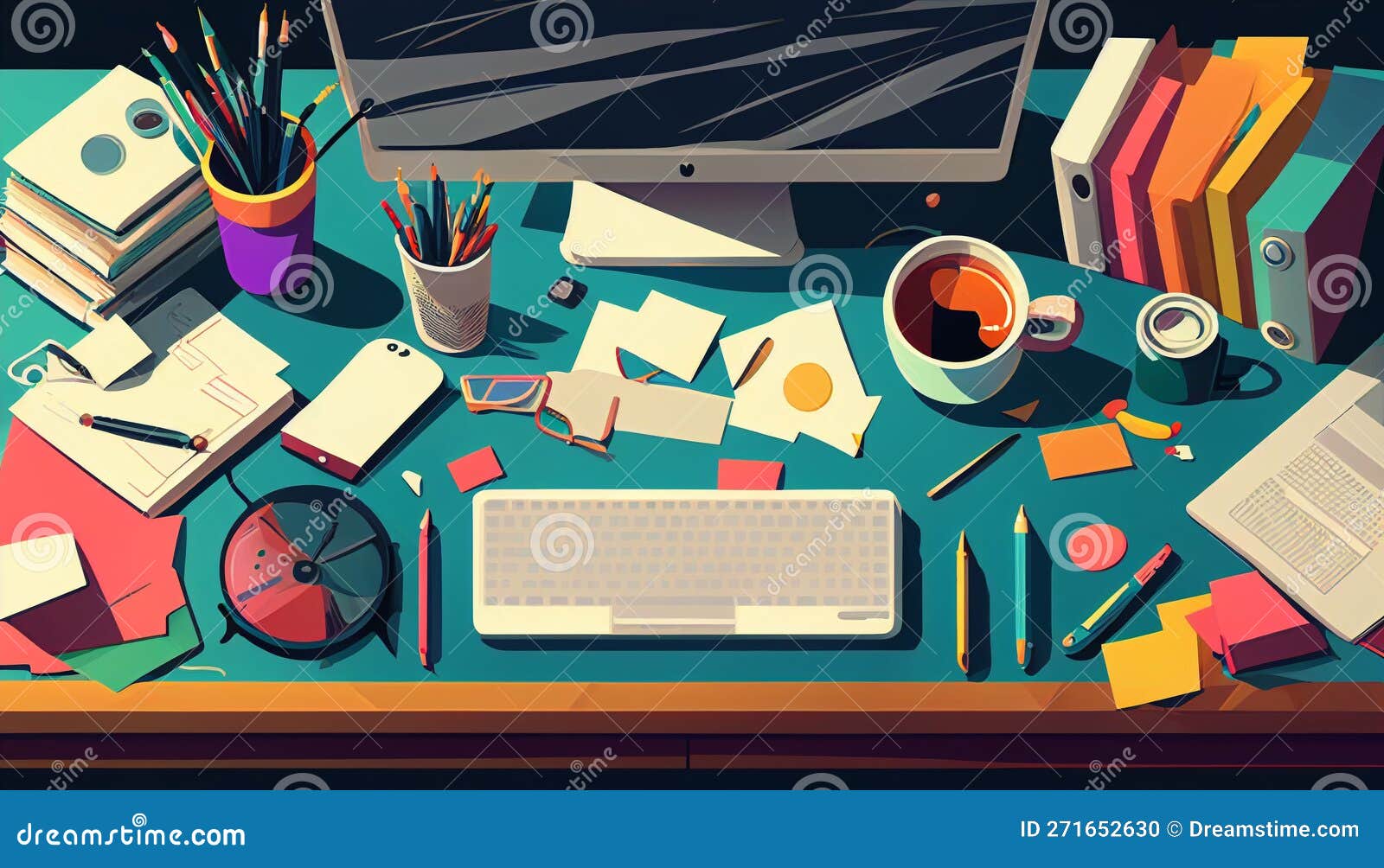 Messy Workplace Top View Clutter Office Desk Flat Art V1 Stock Vector ...