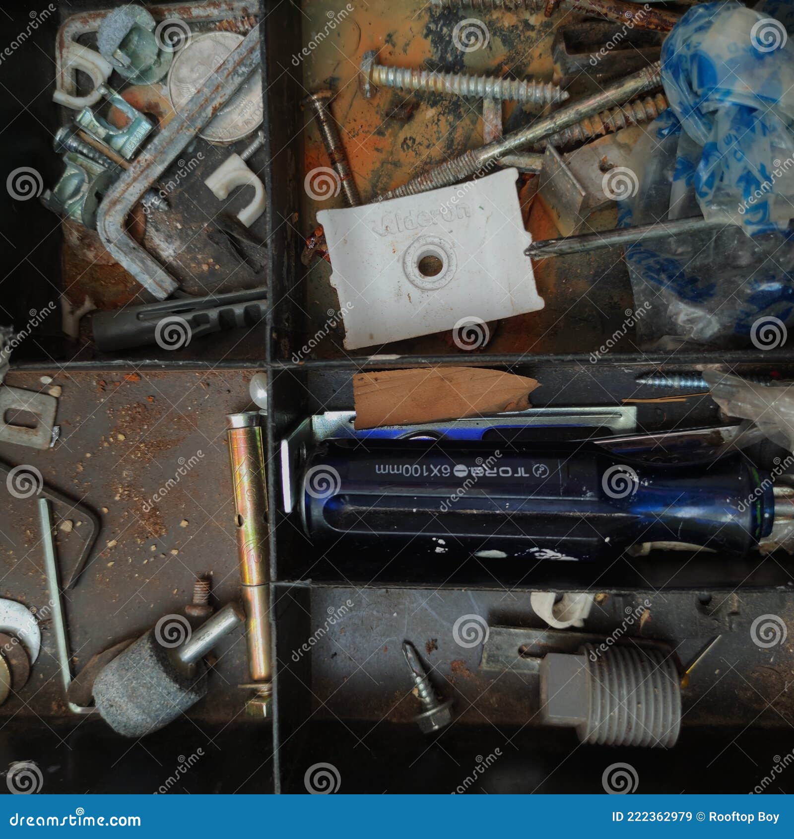 Messy Tool Desk Top View Scattered And Unorganized Work Tools No People ...