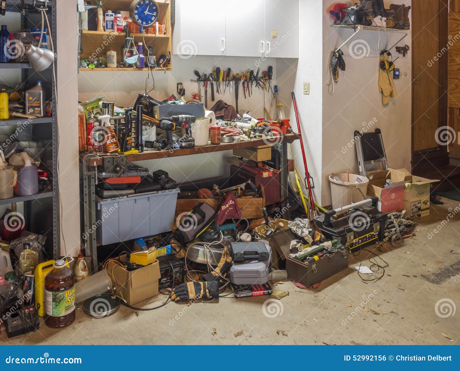 A Messy Table In A Basement Editorial Photo | CartoonDealer.com #184929883