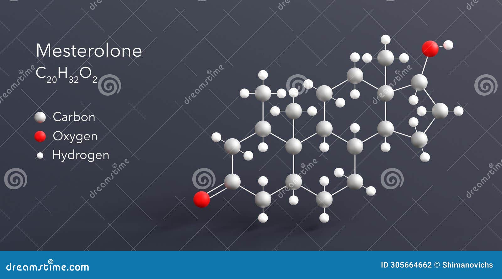 Mesterolone Molecule 3d Rendering Flat Molecular Structure With