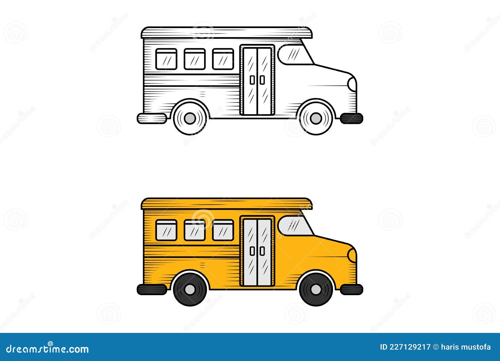 Met De Hand Getekende Schets En Kleur Van De Schoolbus Vector ...