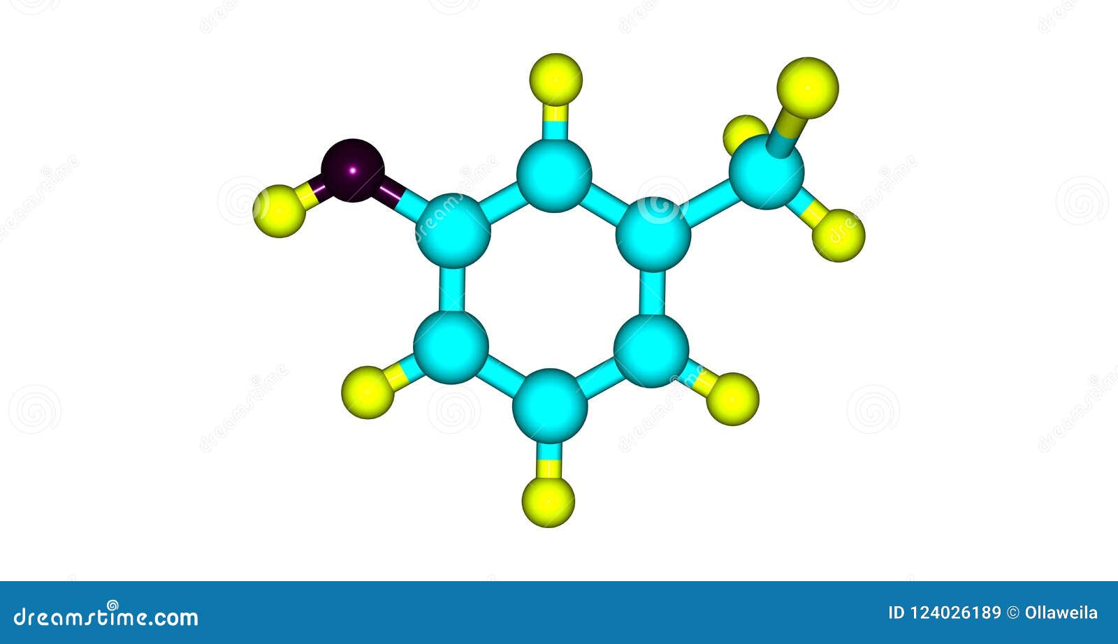Meta-Cresol or 3-methylphenol Molecular Structure Isolated on White ...