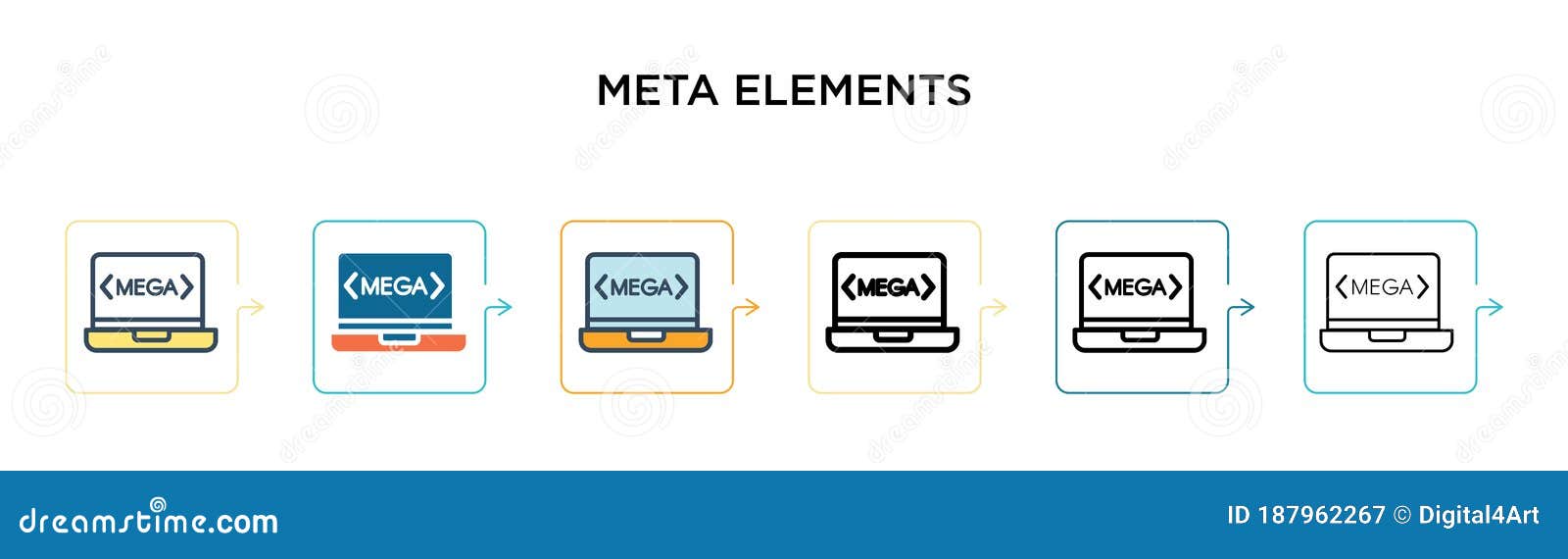 Meta Elements Vector Icon in 6 Different Modern Styles. Black, Two ...