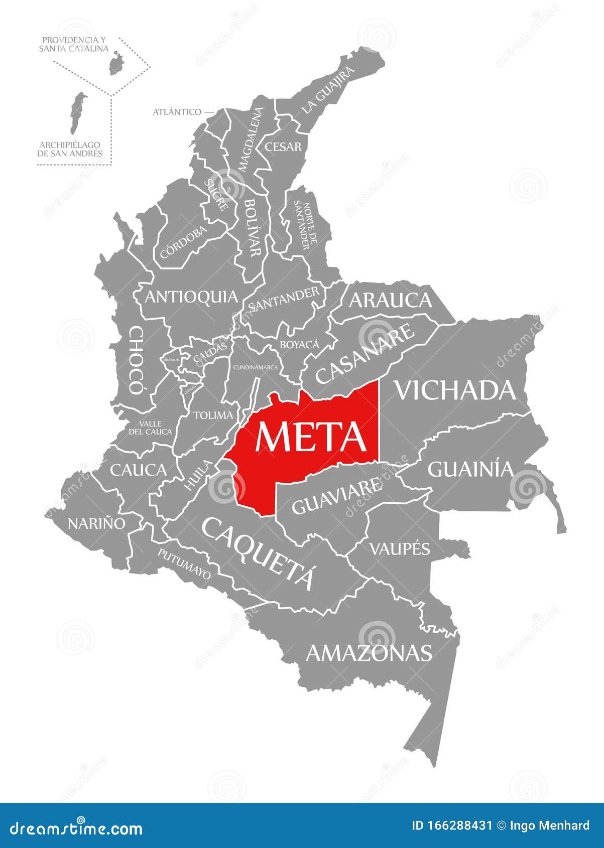 Meta Red Highlighted in Map of Colombia Stock Illustration ...