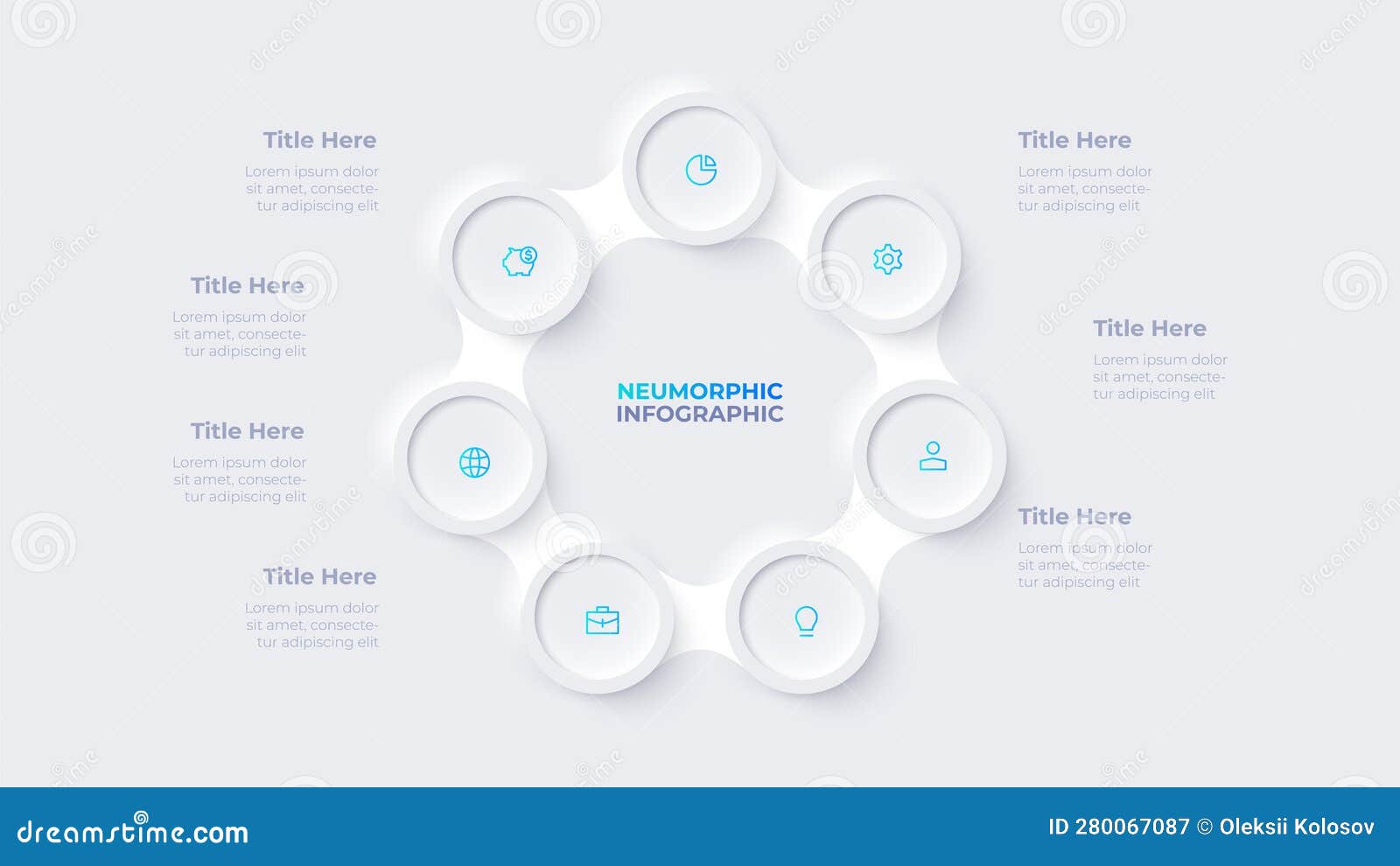 Seven Circles With Zigzag Line. Concept Of 7 Steps Timeline. Neumorphic ...