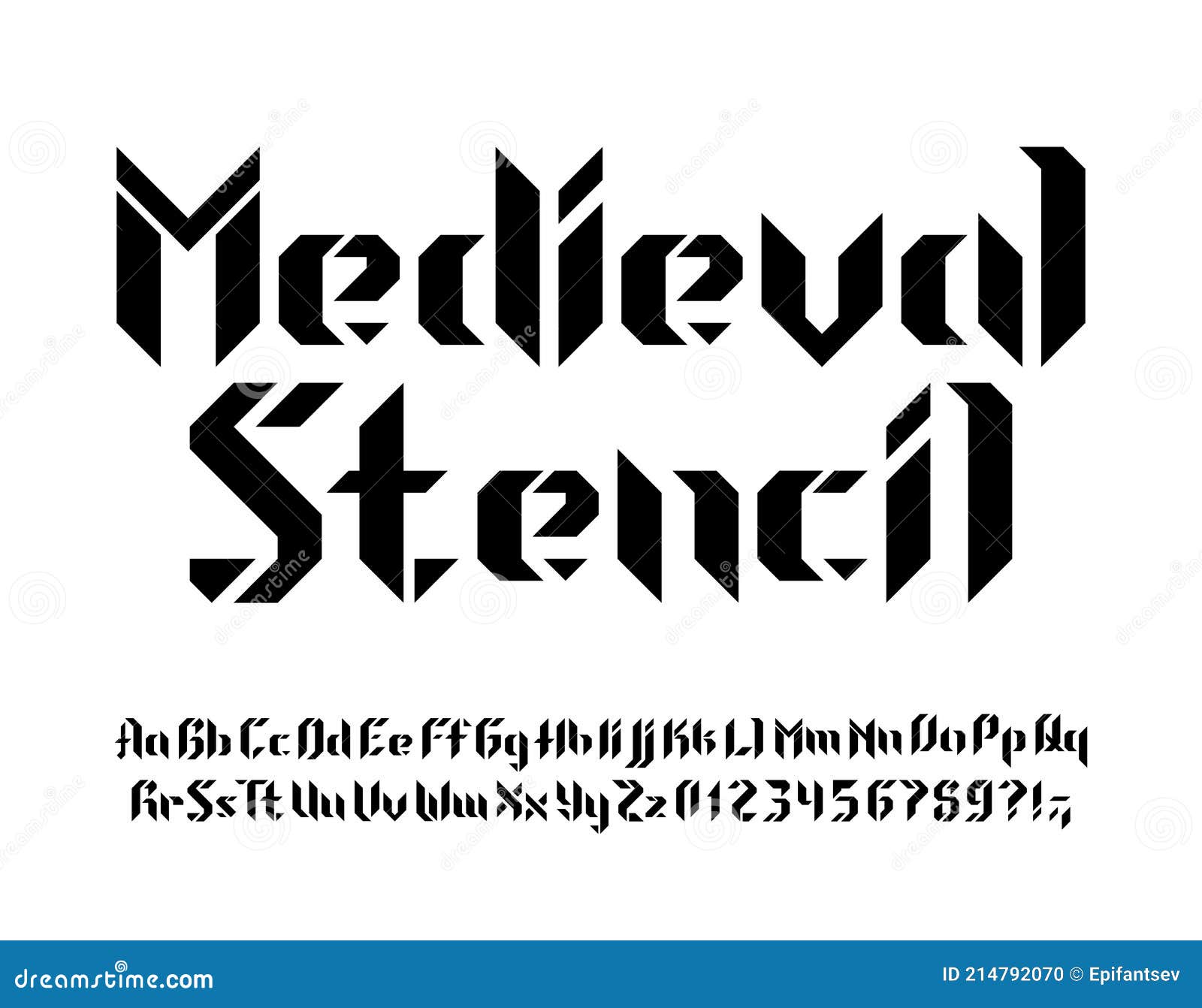 Medieval Stencil Alphabet Font. Letters, Numbers and Symbols. Uppercase ...