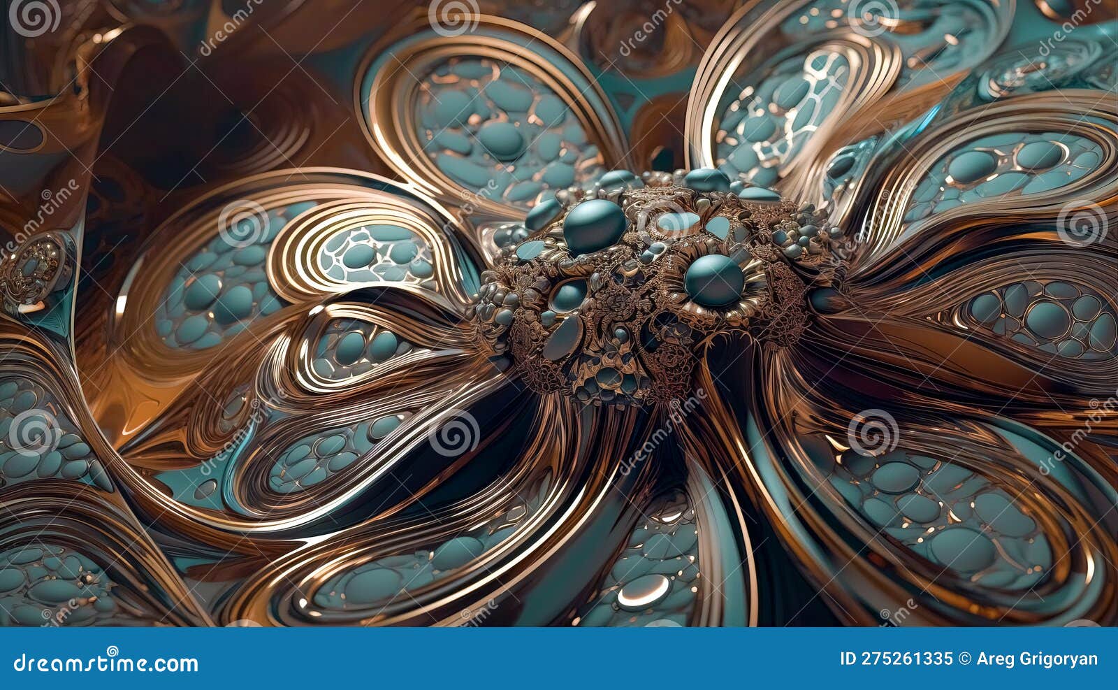 Metal Abstract Object Flower Structure from Waves, Particles Fluids and ...