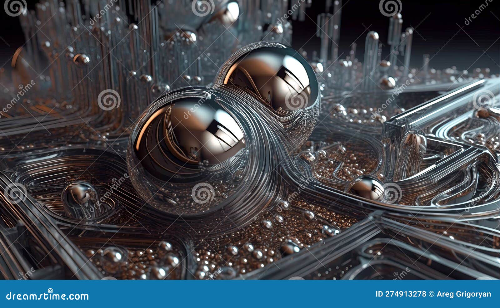 Metal Abstract Structure from Waves, Particles Fluids and Spheres Stock ...