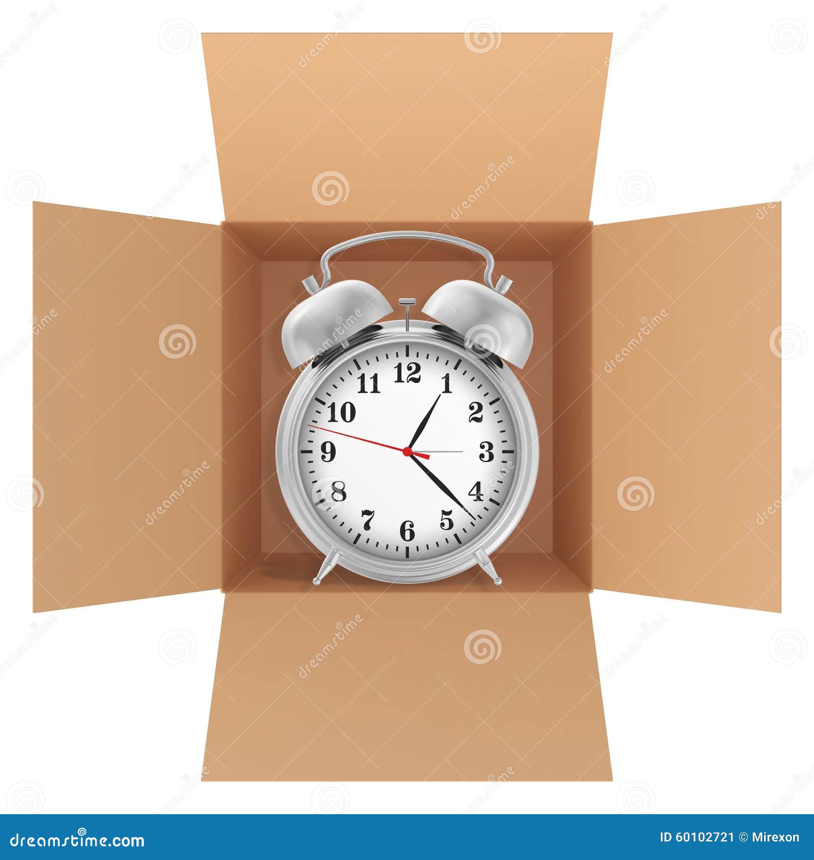 Metal Alarm Clock Inside a Cardboard Box Stock Illustration ...