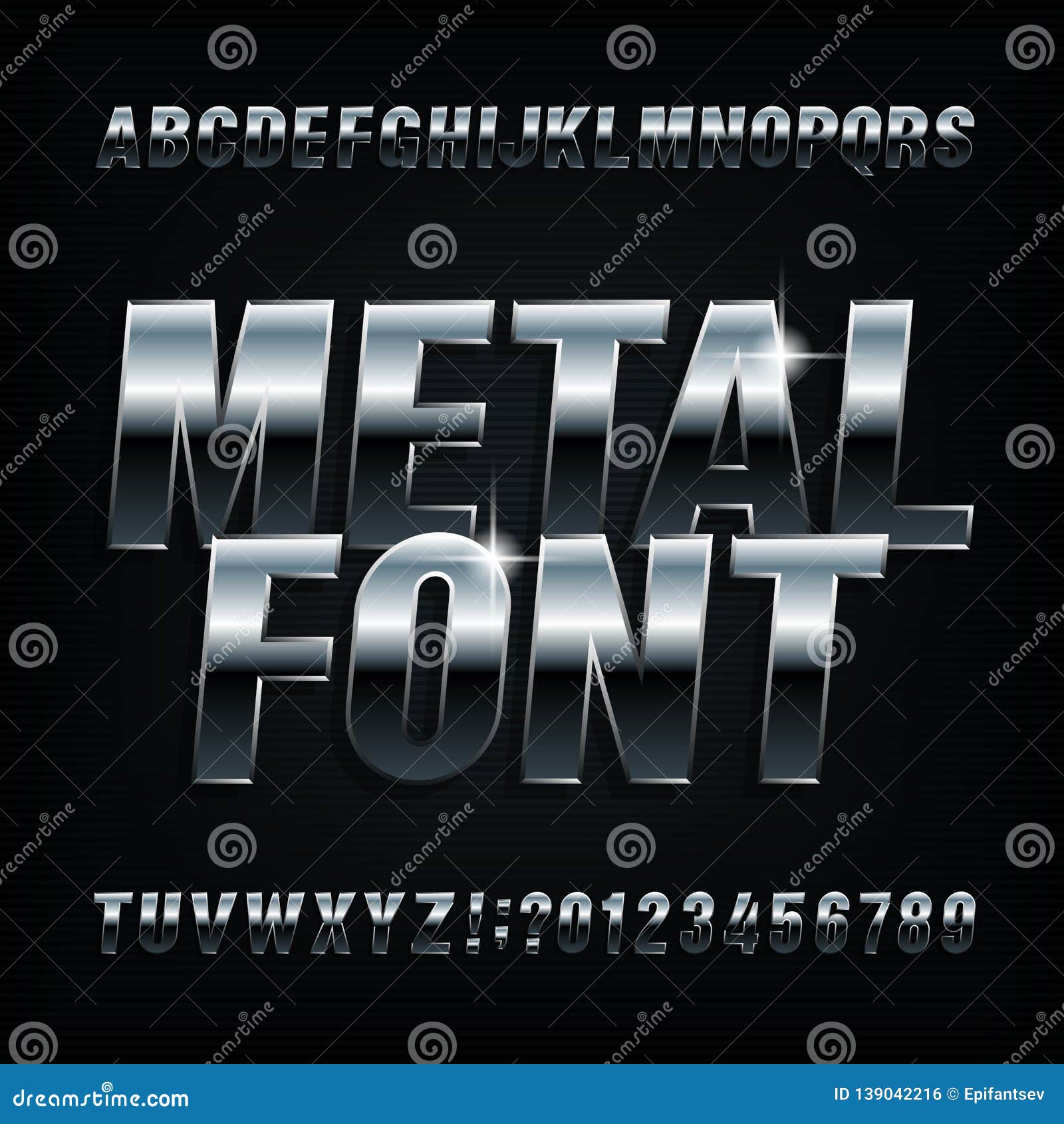 Metal Alphabet Font. Chrome Effect Bold Letters and Numbers Stock ...
