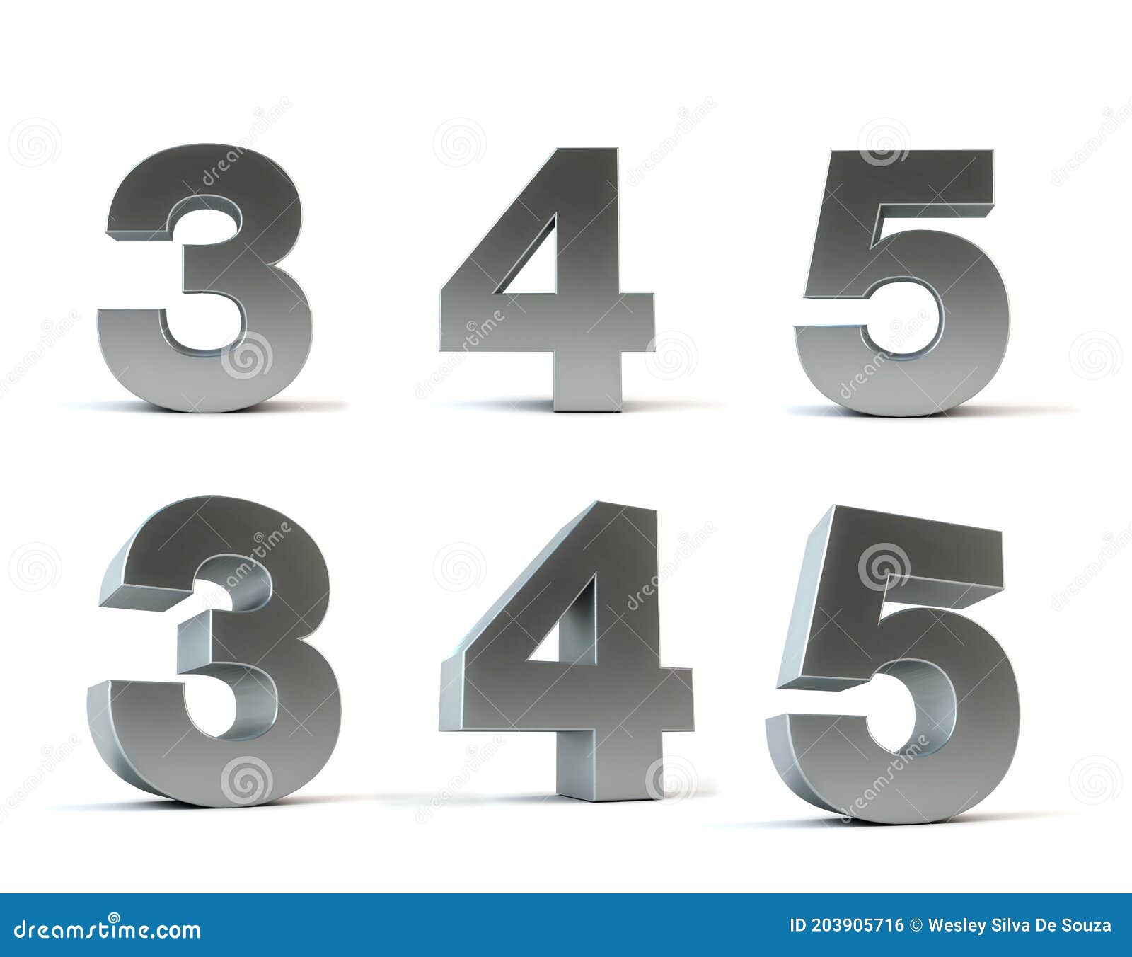 Metal Alphabet Numbers 3, 4, 5.3d Rendering Isolated Path Save Stock ...