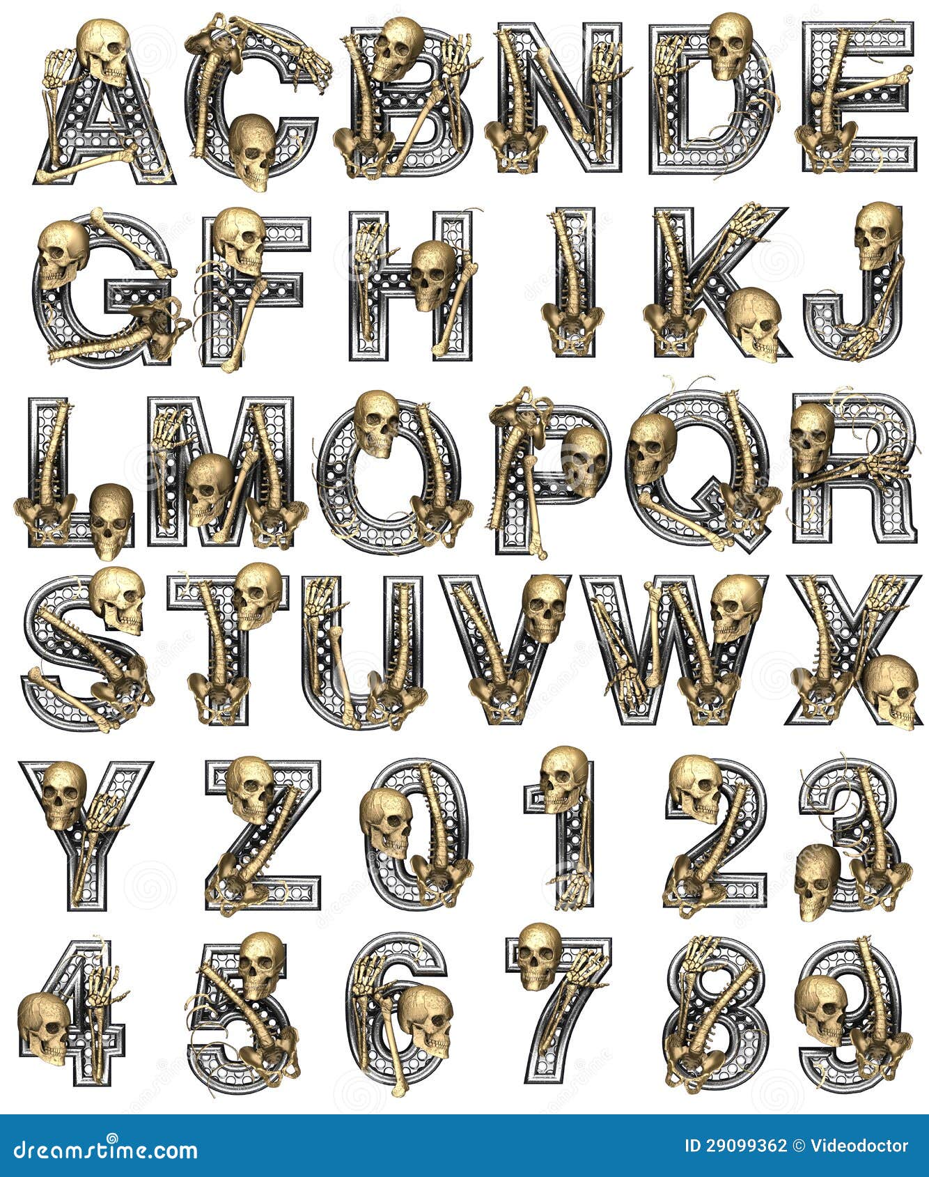 Metal Alphabet with Skeleton Stock Illustration - Illustration of cell ...