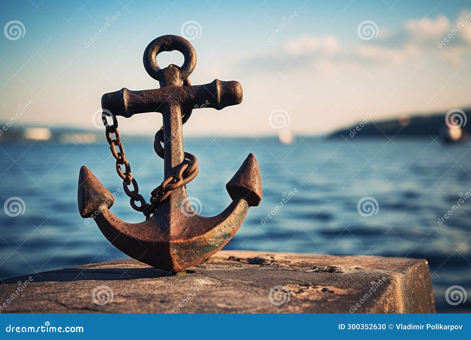 Metal anchor on the pier stock photo. Image of antique - 300352630