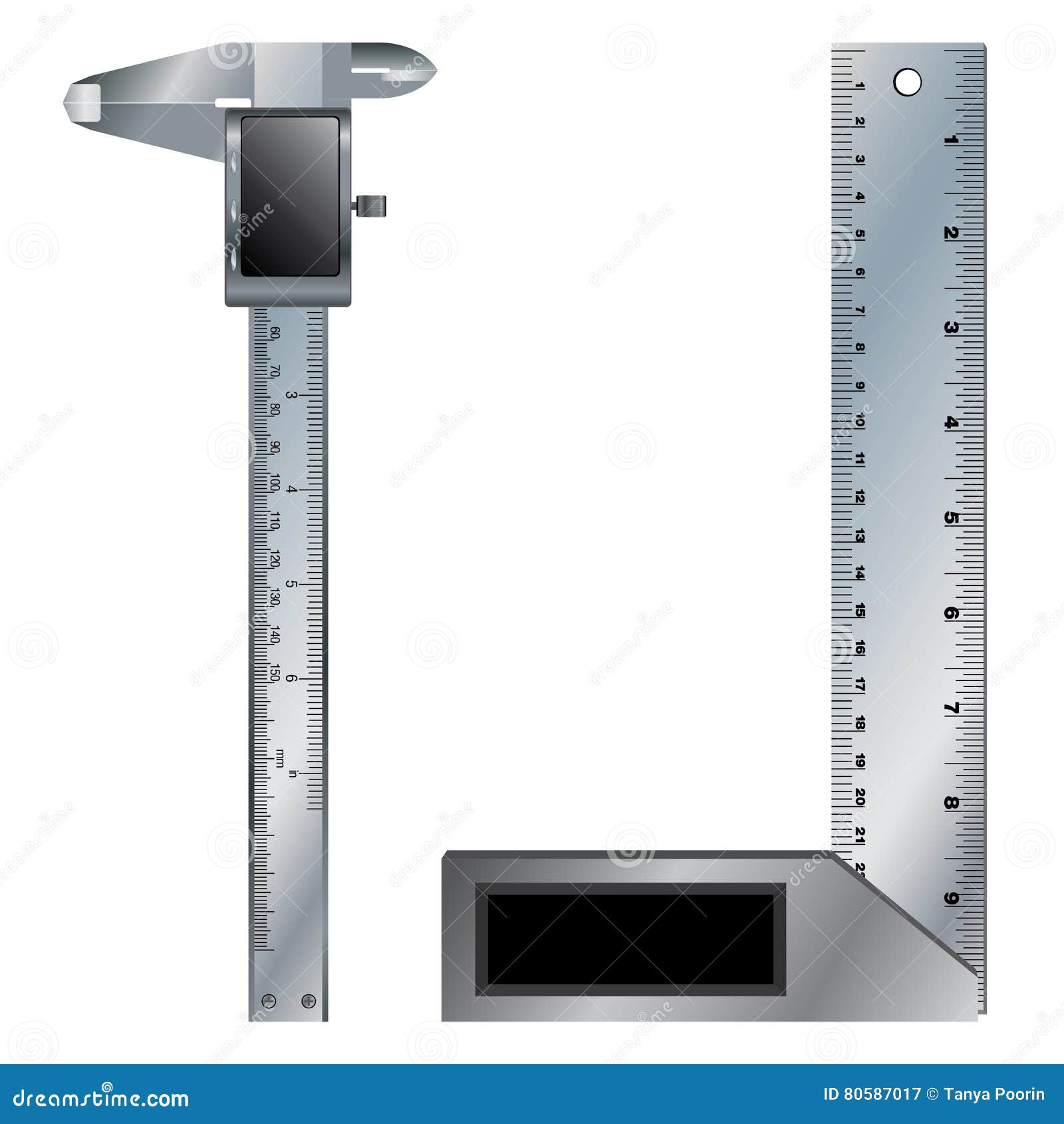 Metal Vernier Caliper Set, Outline Drawing Vector Illustration ...