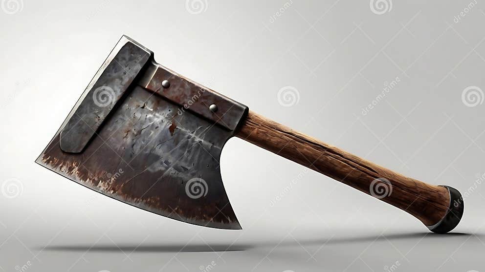 A Metal Axe Head with a Sharpened Blade and a Wooden Handle Stock ...