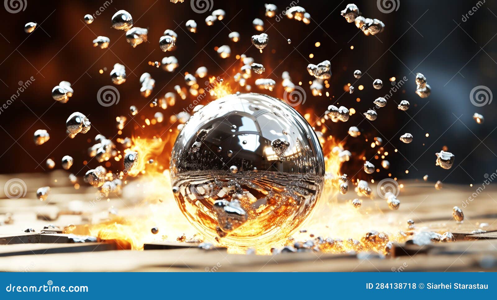 A Metal Ball Falls into Boiling Lead,Generated by AI Stock Illustration ...