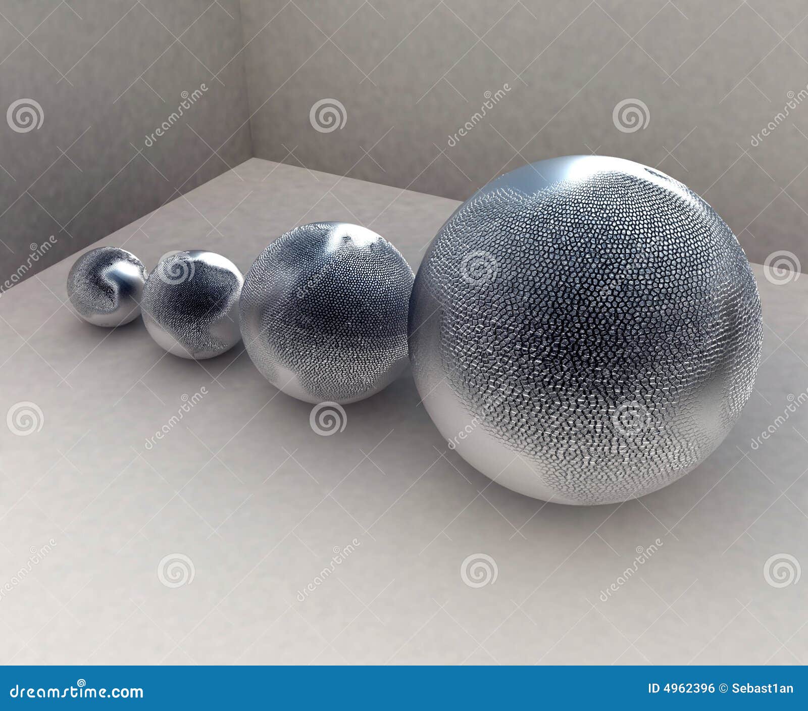 Metal Balls On A Green Background Convergent Perspective. Stock Photo ...