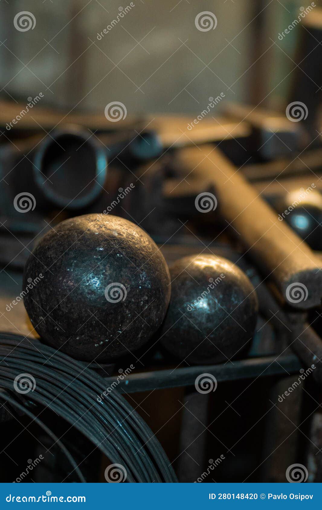Metal Balls on the Table in the Workshop Stock Photo - Image of ball ...