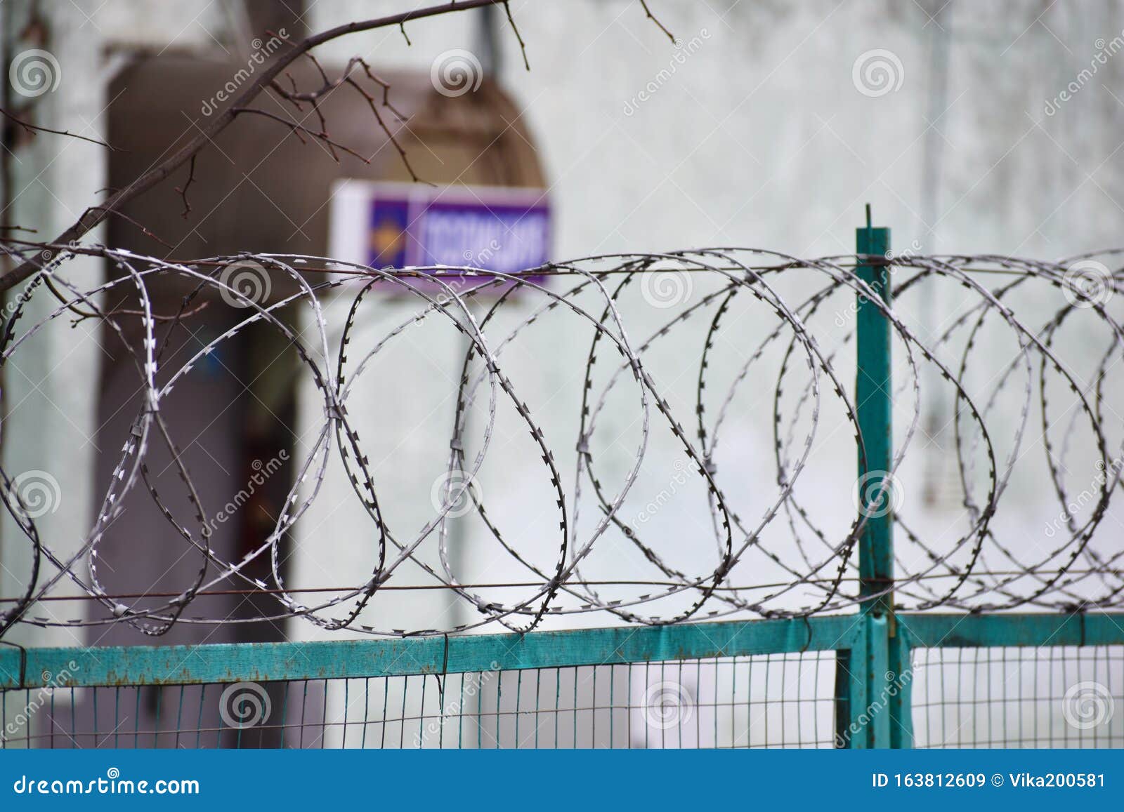 Metal Barbed Wire on the Fence Stock Image - Image of system, district ...