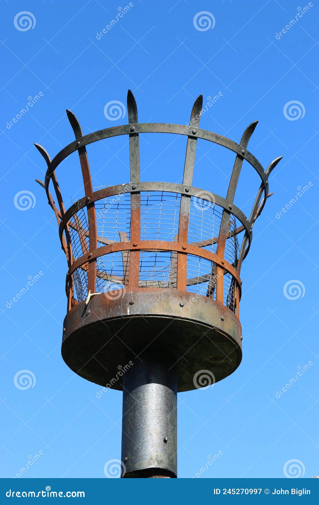 Metal Basket Fire Beacon on Pole Stock Image - Image of mesh ...